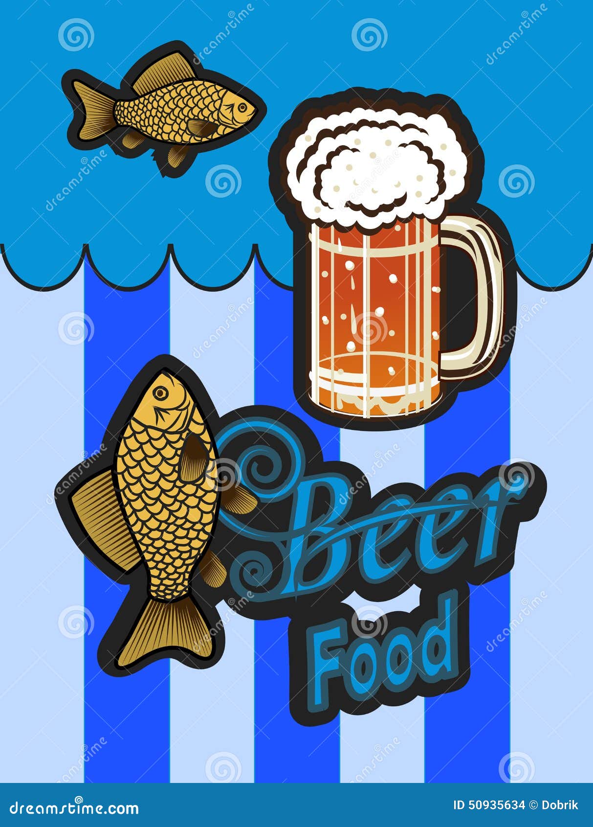 Vector Advertising Beer and Fish Stock Vector - Illustration of cafe ...