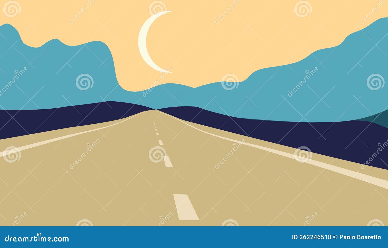 Vector Aesthetic Landscape with Mountains and Road Poster Stock ...