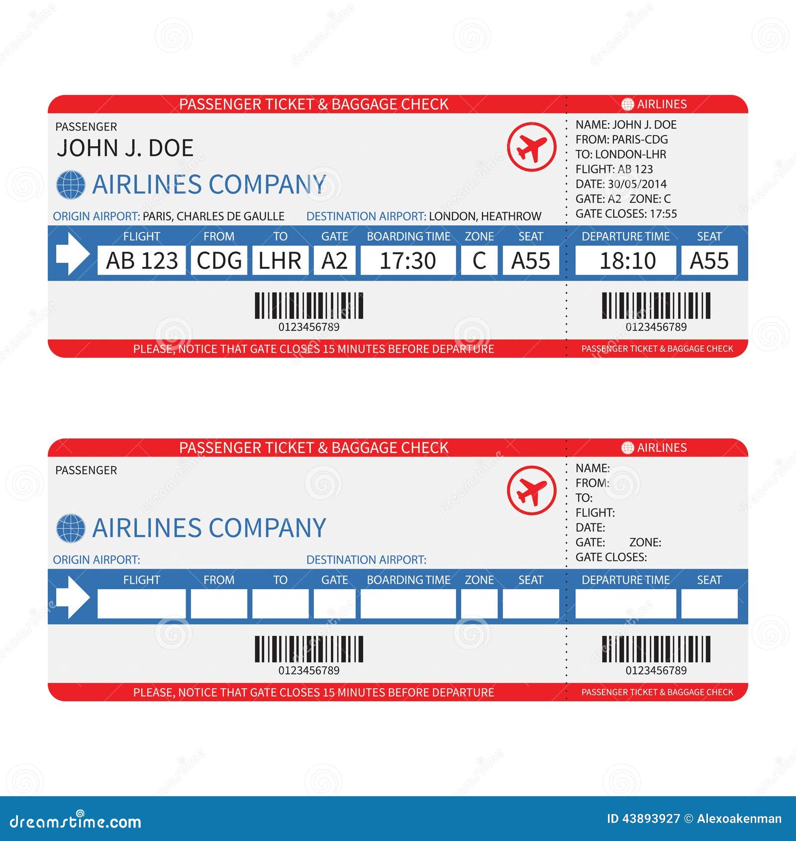Vector Airline Passenger and Baggage ( Boarding Pass ) Tickets with ...