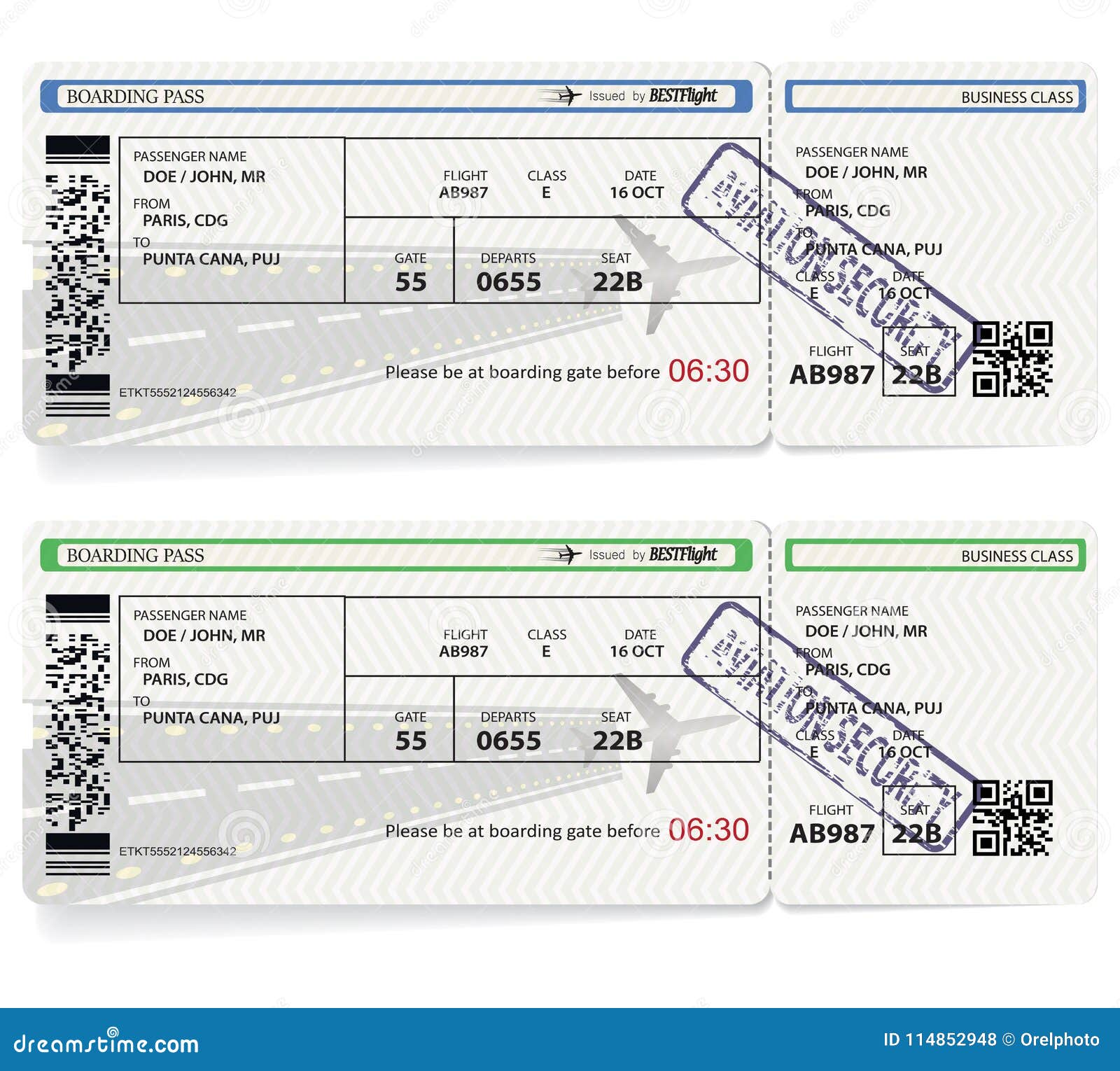 Vector Airline Passenger Tickets. Passport ID Card With Airline Tickets ...