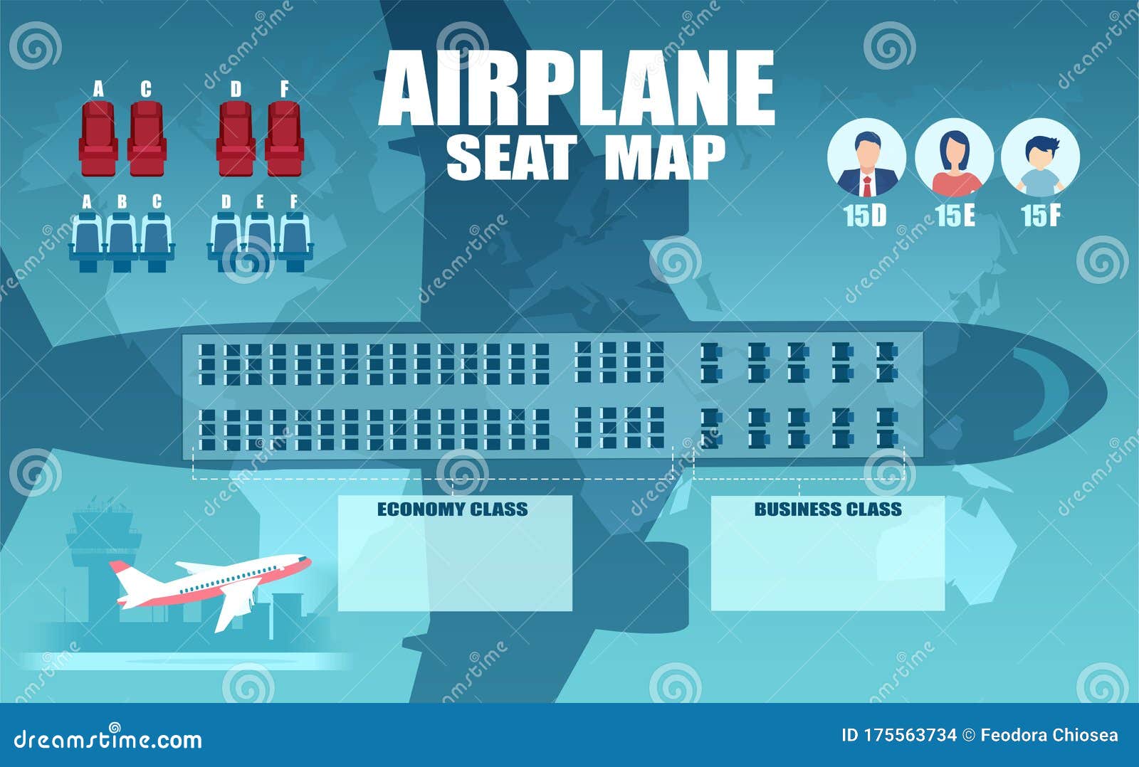 Vector of an Airplane Seat Chart, Plan of Passenger Seats Stock ...