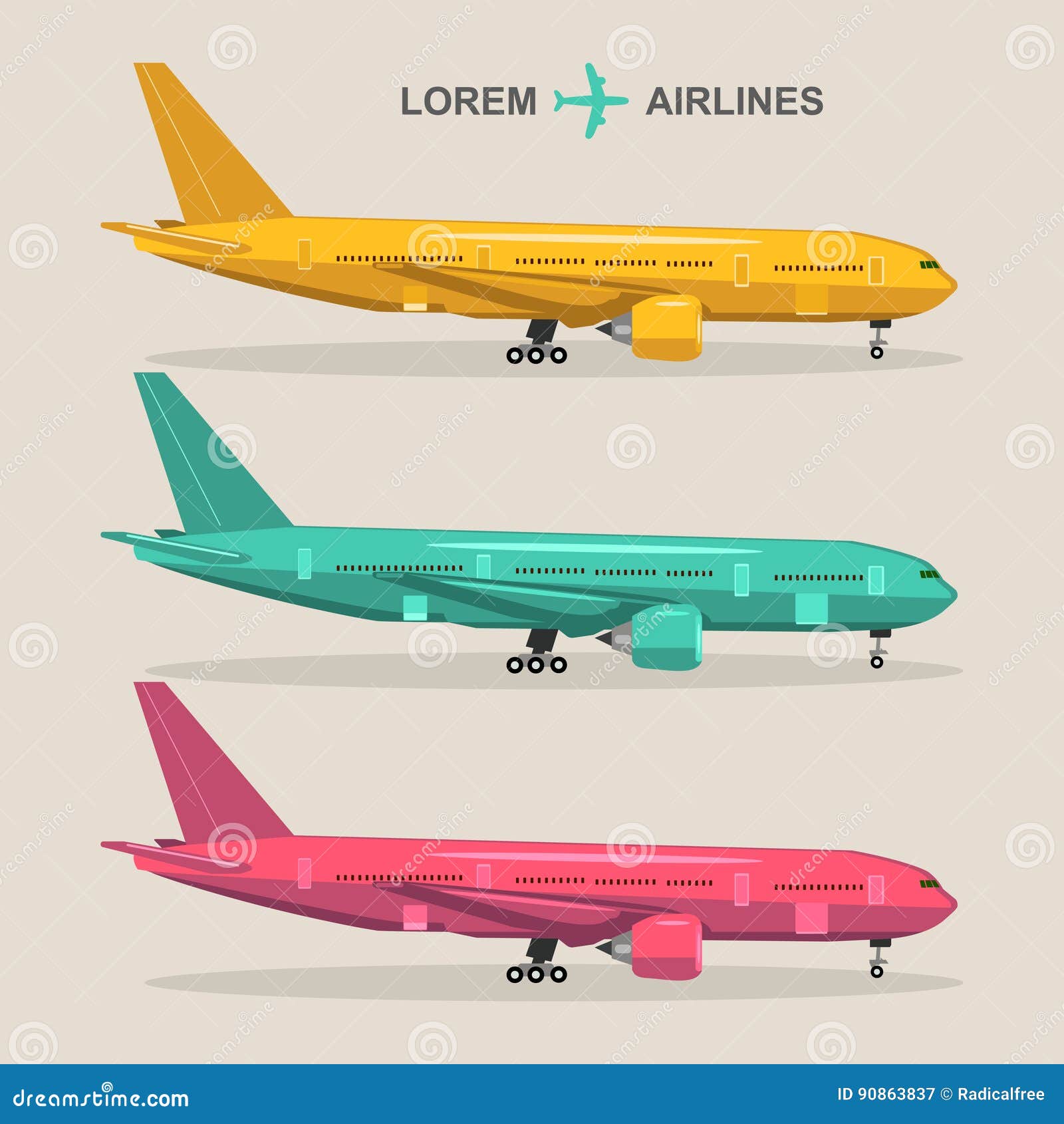 Vector Airplanes Set. Aviation Illustrations in Flat Style. Different ...