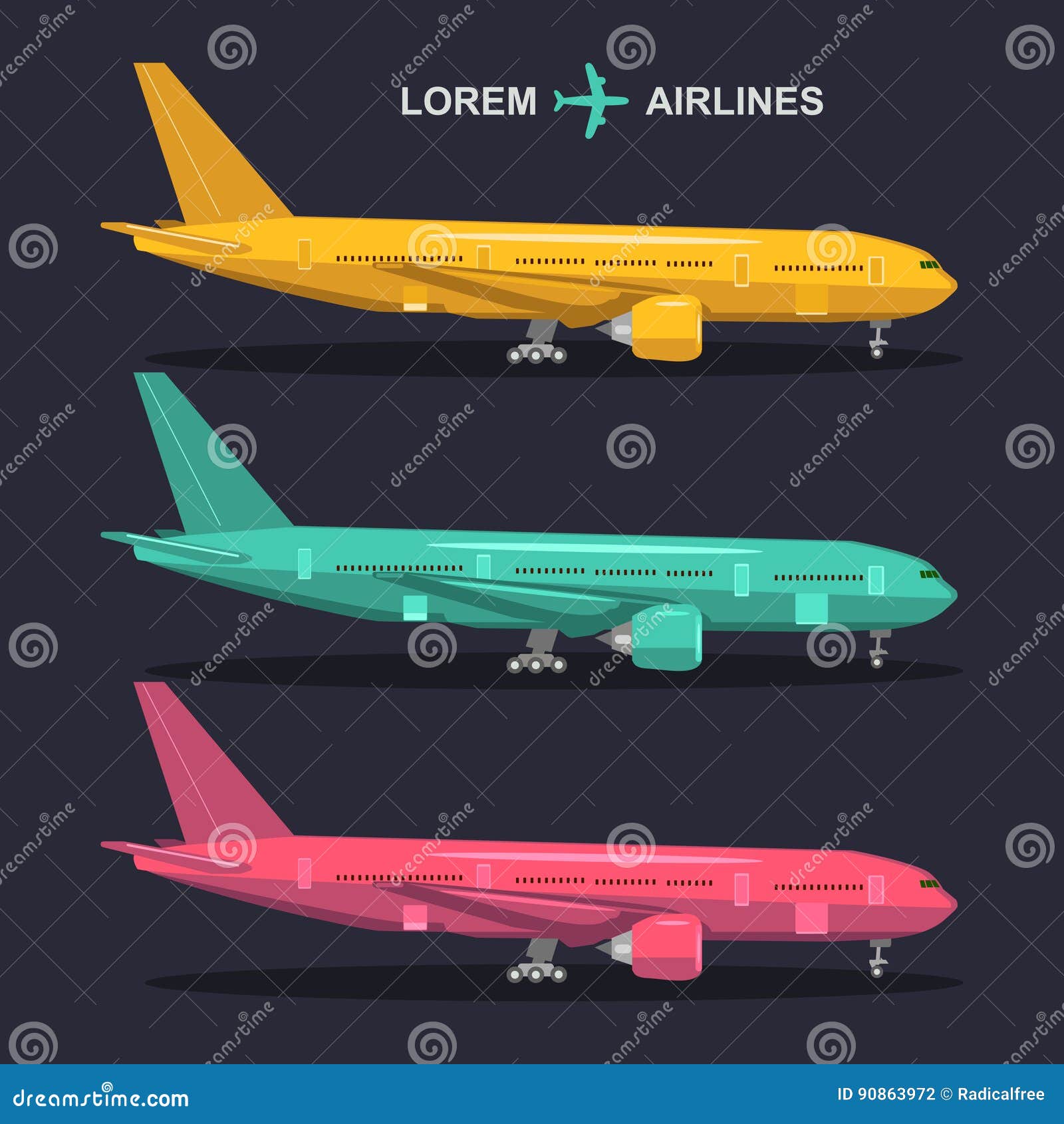 Vector Airplanes Set. Aviation Illustrations in Flat Style. Different ...
