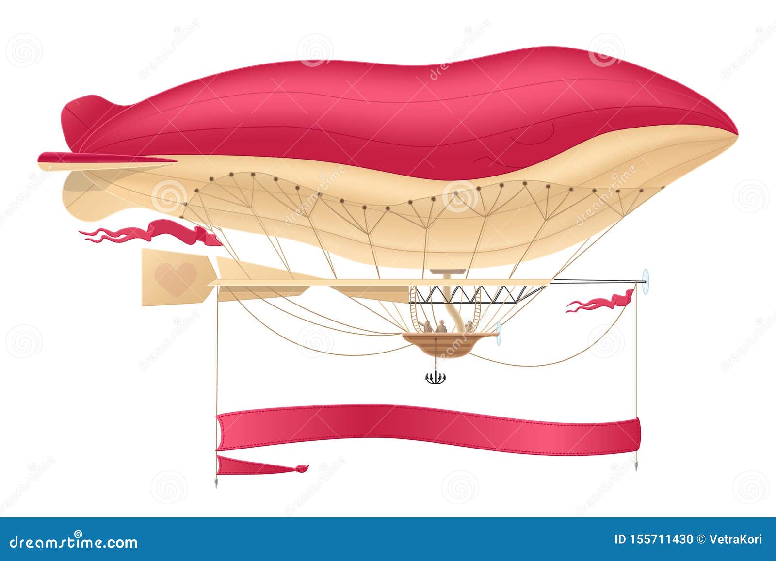Dirigible With Ribbon For Message. Airship Or Zeppelin With Banner ...