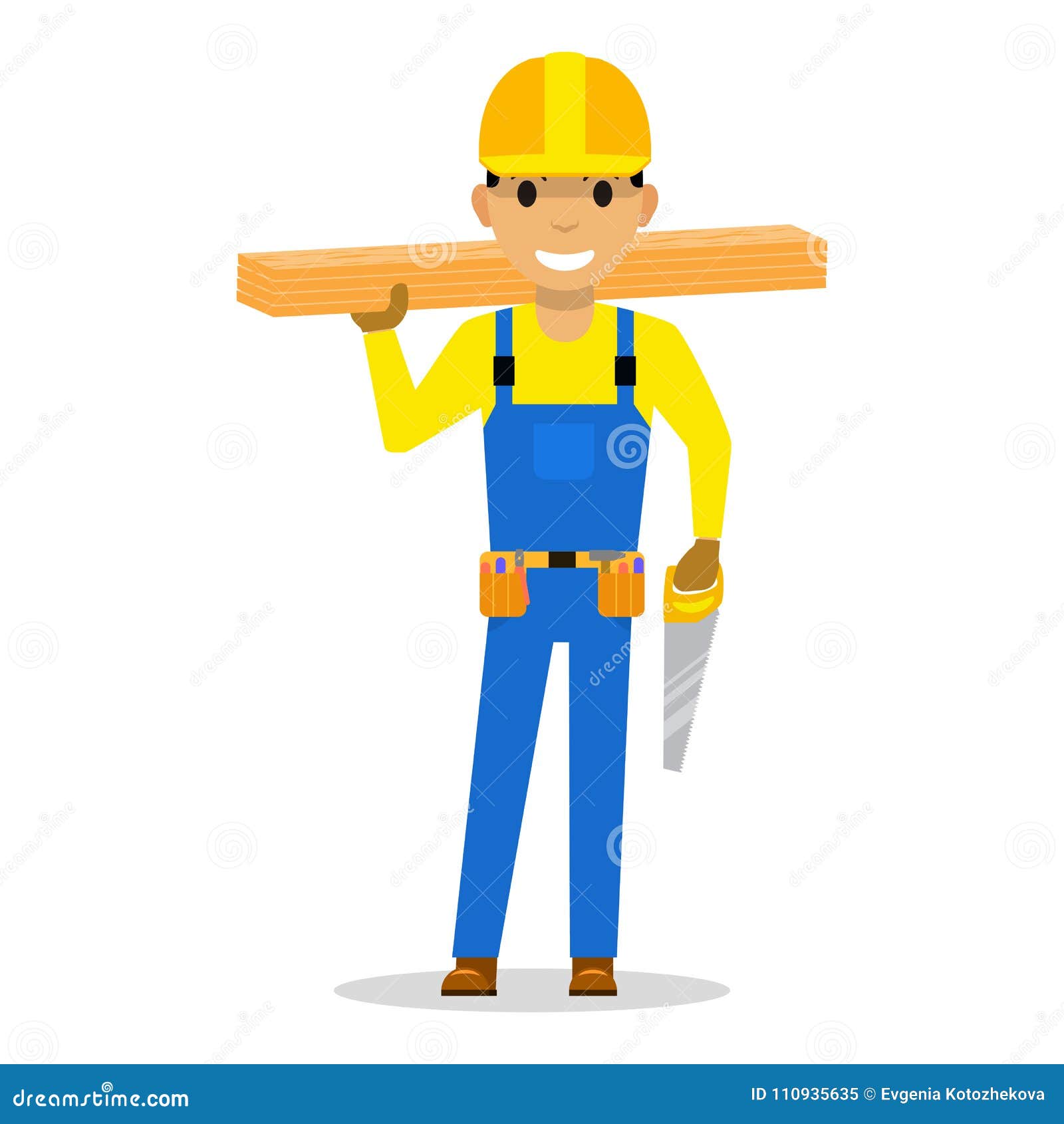 Vector Al Carpintero Con Tableros De Madera Y Una Sierra Ilustración ...