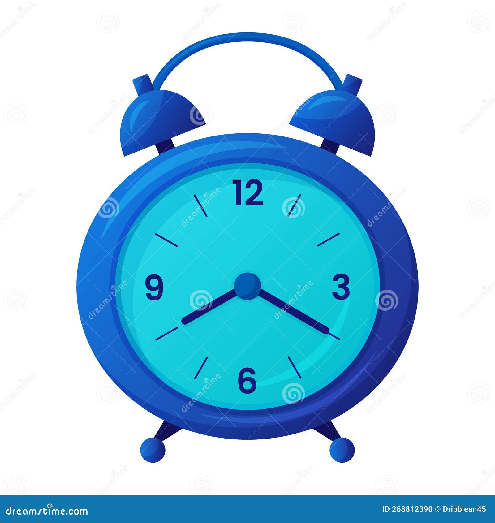 Vector Alarm Clock Blue Wake-up Time Isolated on White Background in Cartoon Style Stock Vector ...