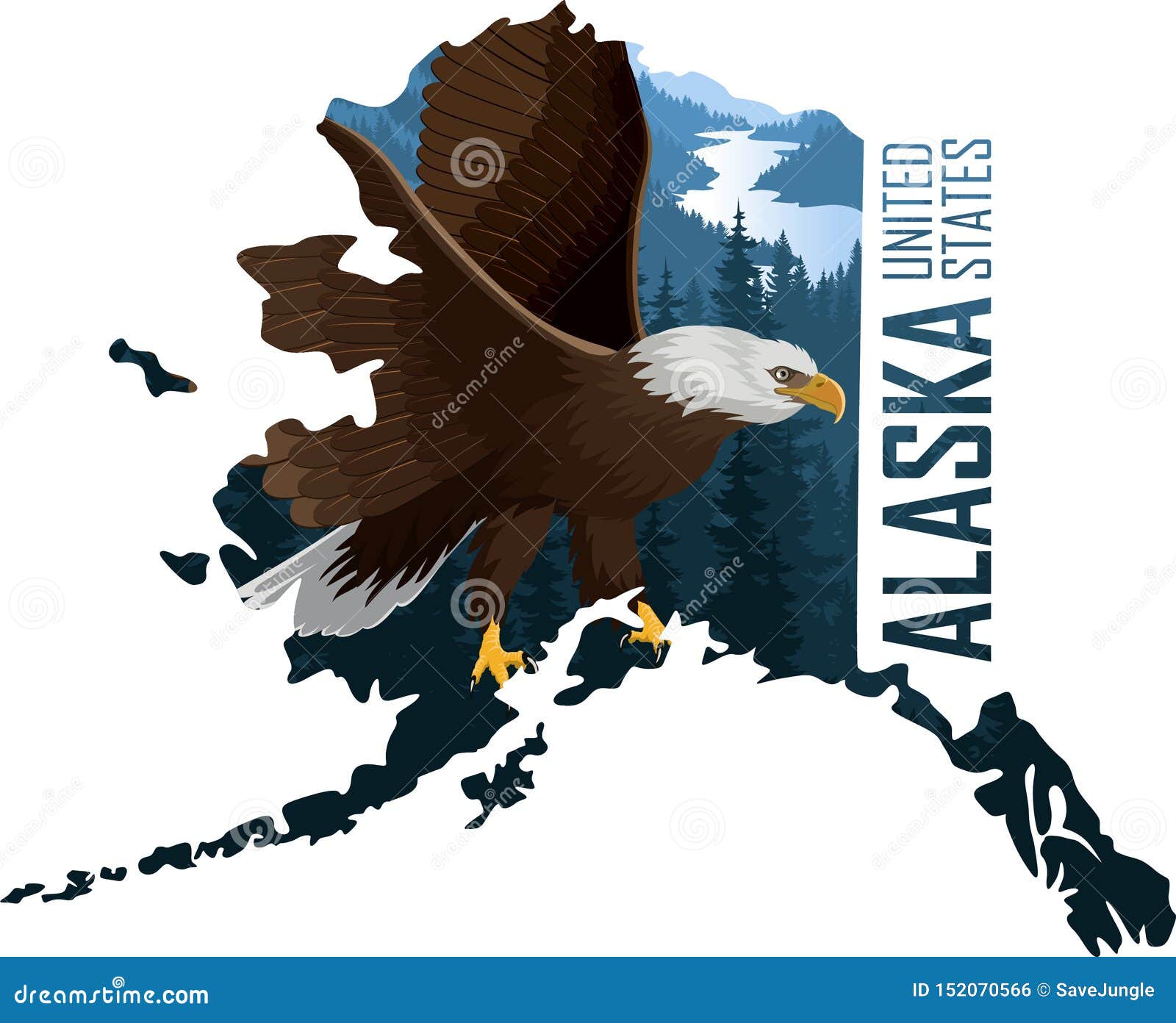 Vector Alaska - American State Map with Bald Eagle Stock Vector ...