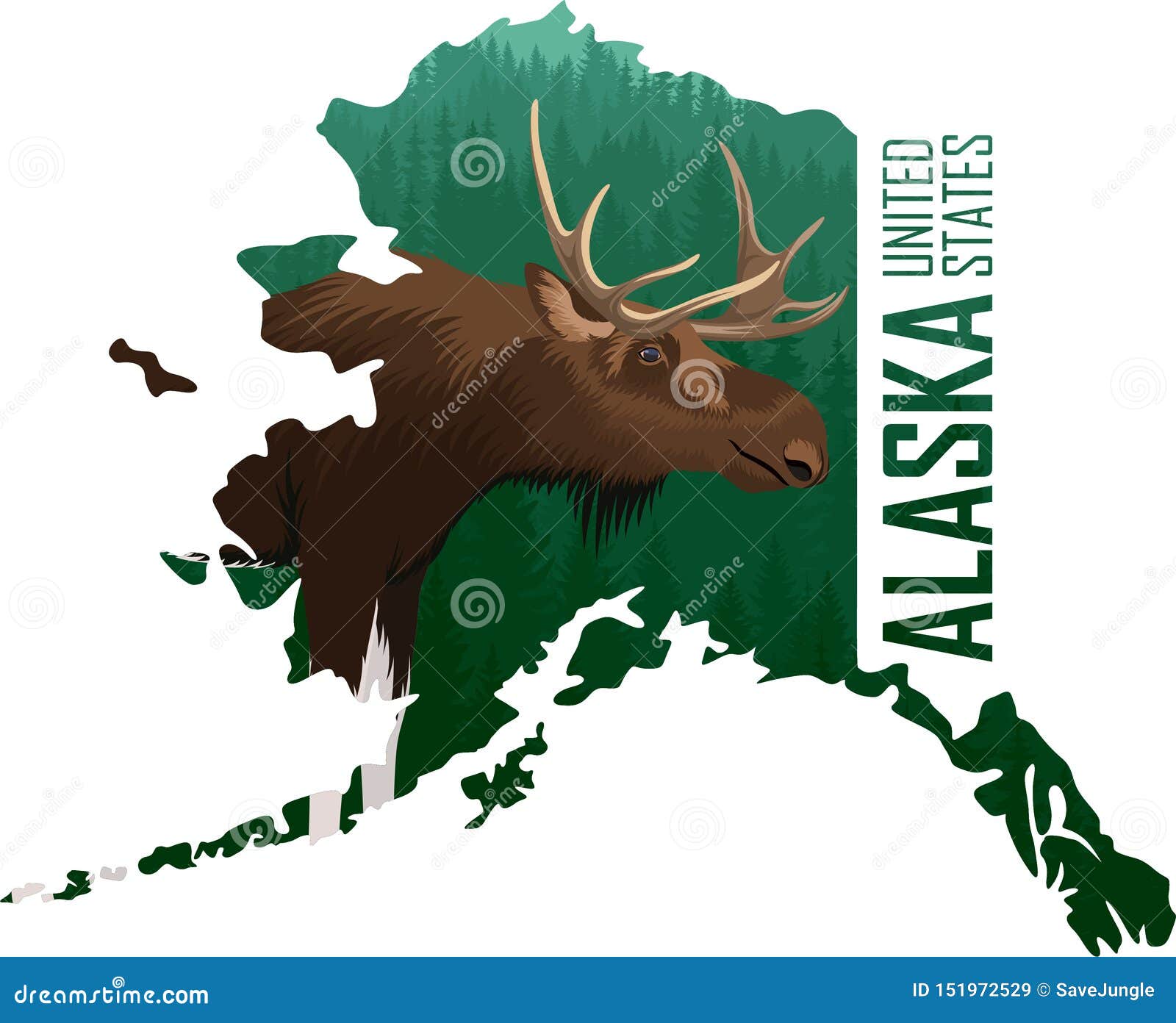 Vector Alaska - American State Map with Moose Stock Vector ...