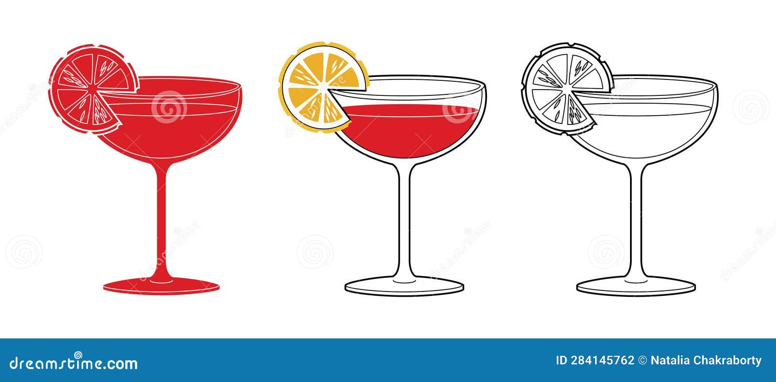Vector Alcohol Drink Line Art Illustration Cosmopolitan Cocktail Stock ...