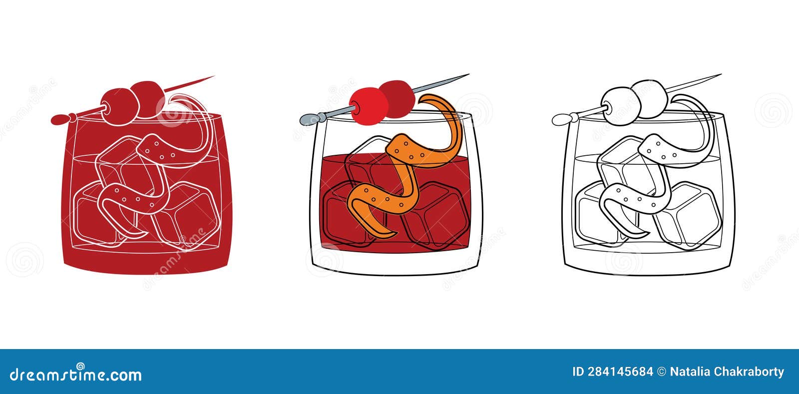 Vector Alcohol Drink Line Art Illustration Old Fashioned Cocktail Stock ...