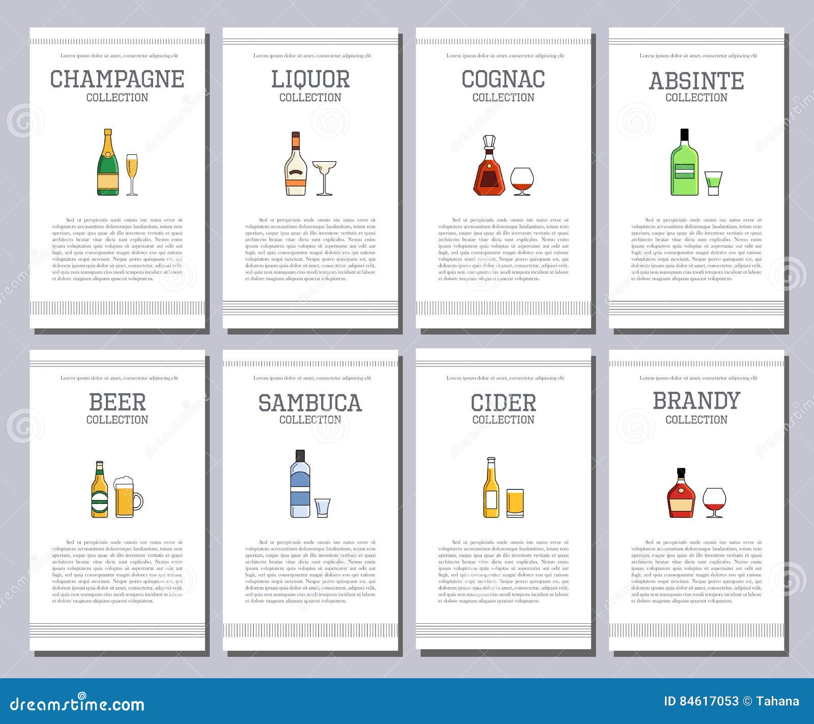 Vector Alcohol List With Icons For Bar Menu Vodka Wine Whiskey Tequila Vermouth Gin Rum Port