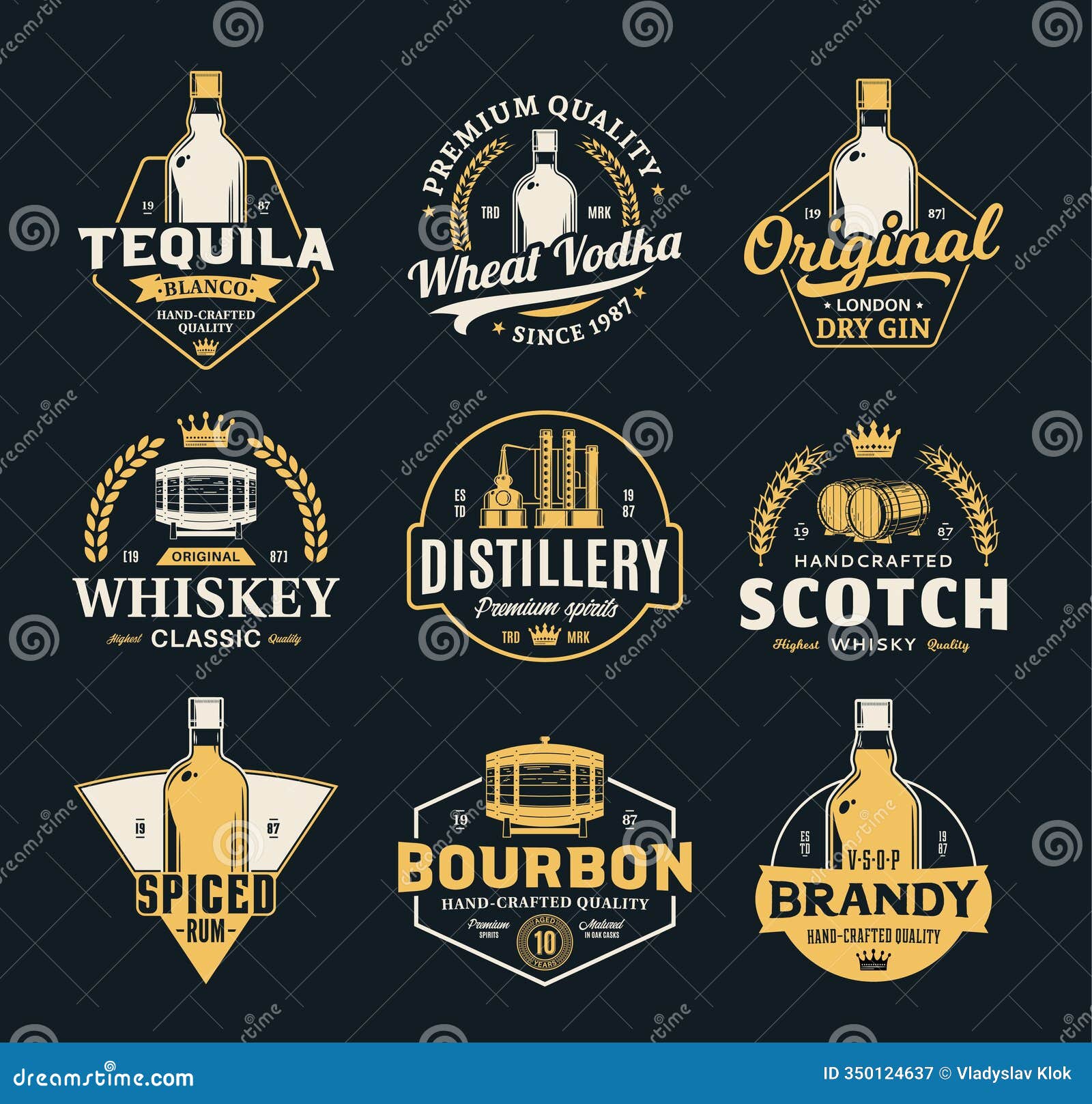 Vector Alcoholic Drinks Vintage Logo Stock Illustration - Illustration ...