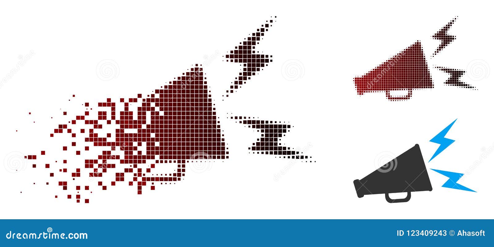 Dissolving Pixel Halftone Alert Megaphone Icon Stock Vector ...