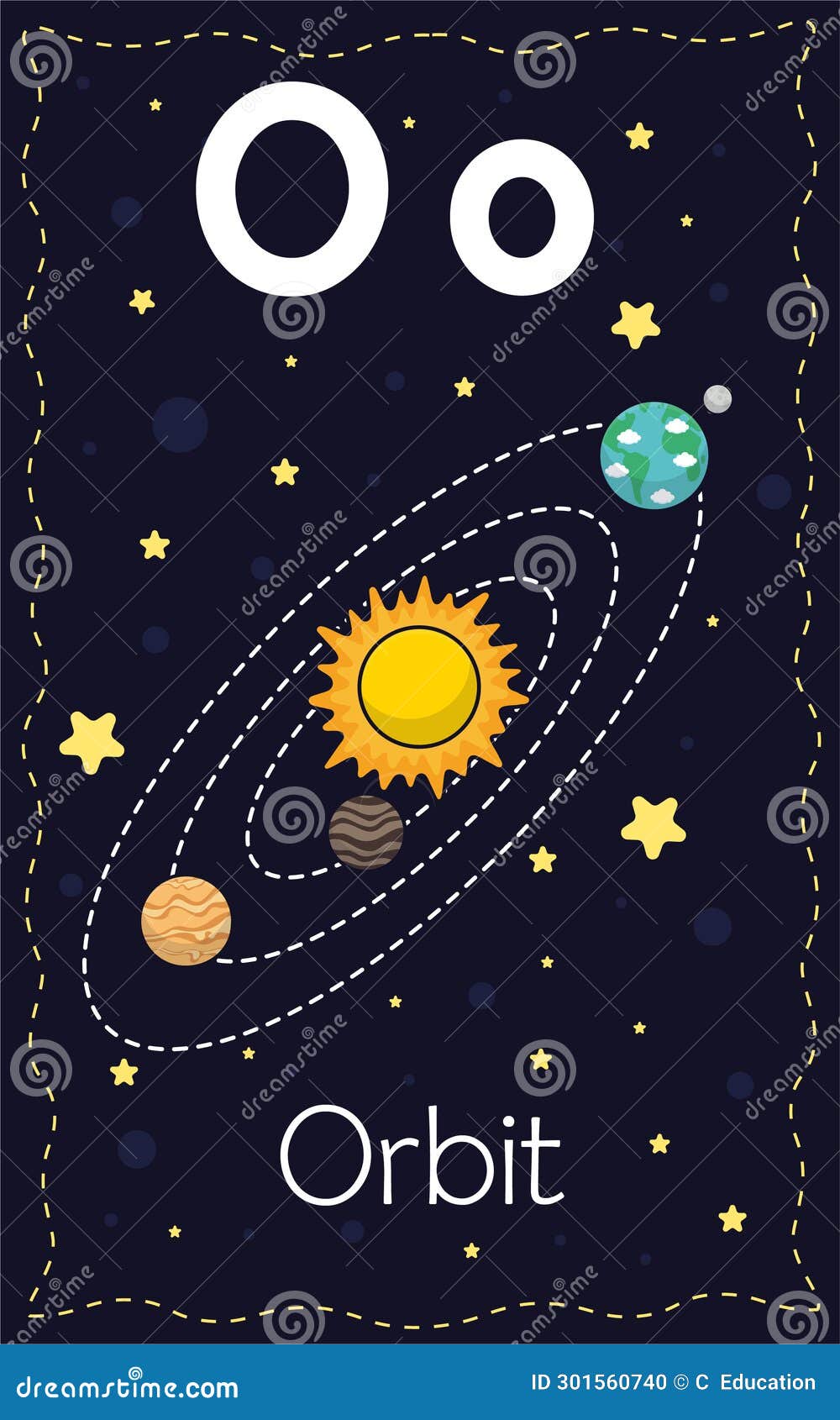 Vector Alphabet Letter an Orbit Flashcard Stock Vector - Illustration ...