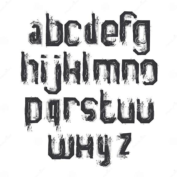 Vector Alphabet Letters Set, Hand-drawn Monochrome Script, Dirty Stock ...