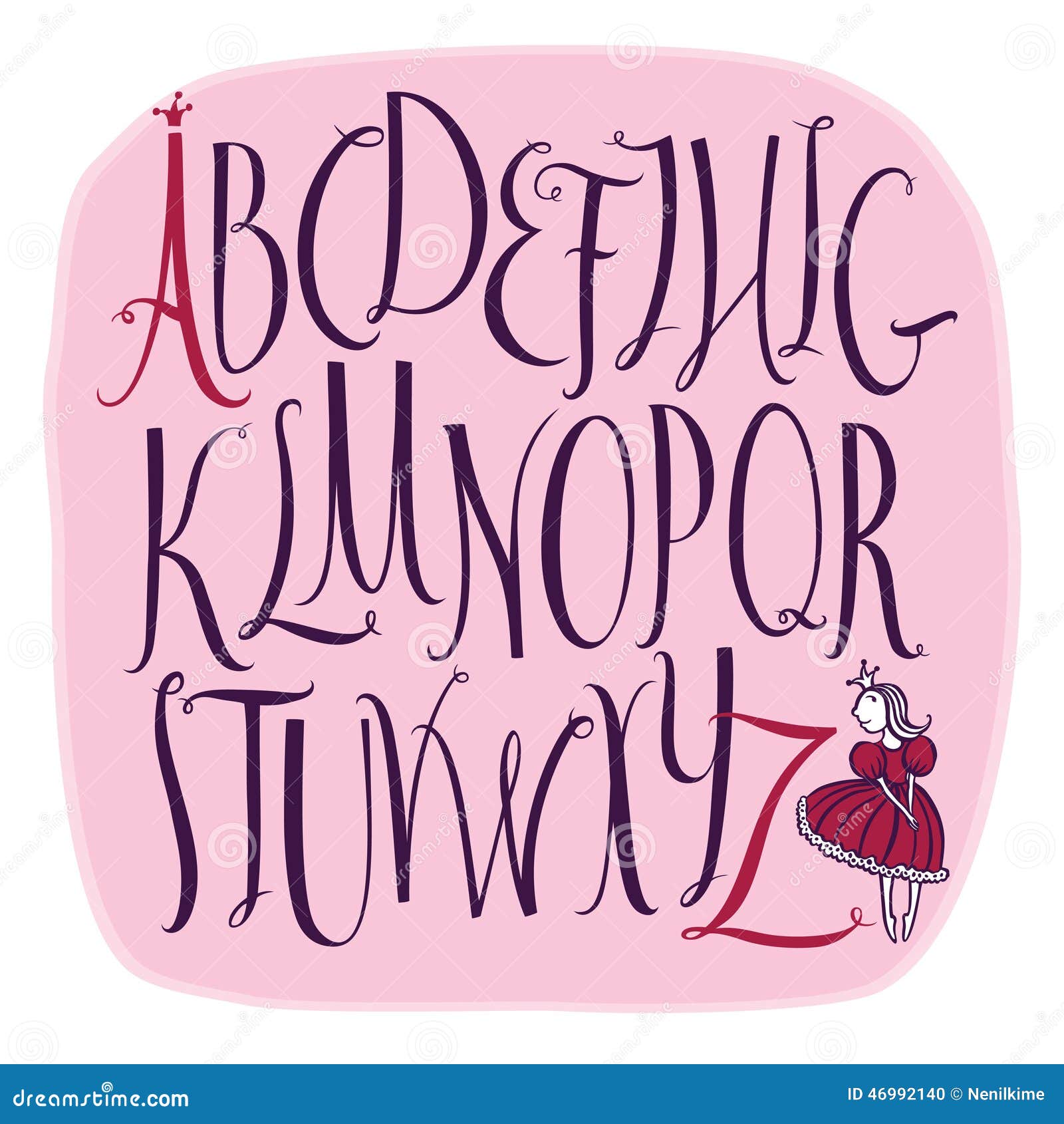 Vector Alphabet with a Little Princess Stock Vector - Illustration of ...