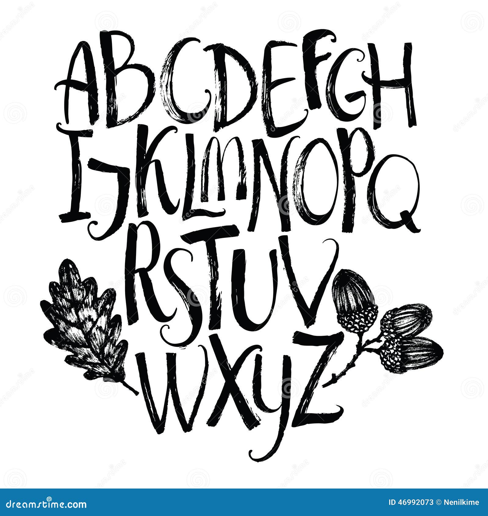 Vector Alphabet with Oak Leaf and Acorns Stock Vector - Illustration of ...