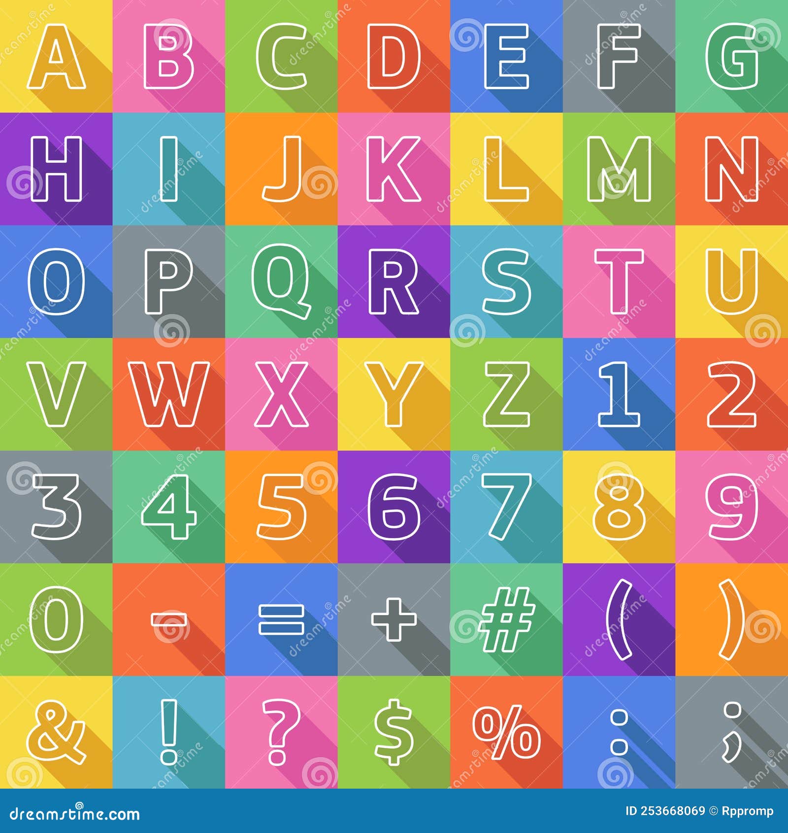 Vector Alphabet with Symbols and Letters on Bright Colored Backgrounds ...