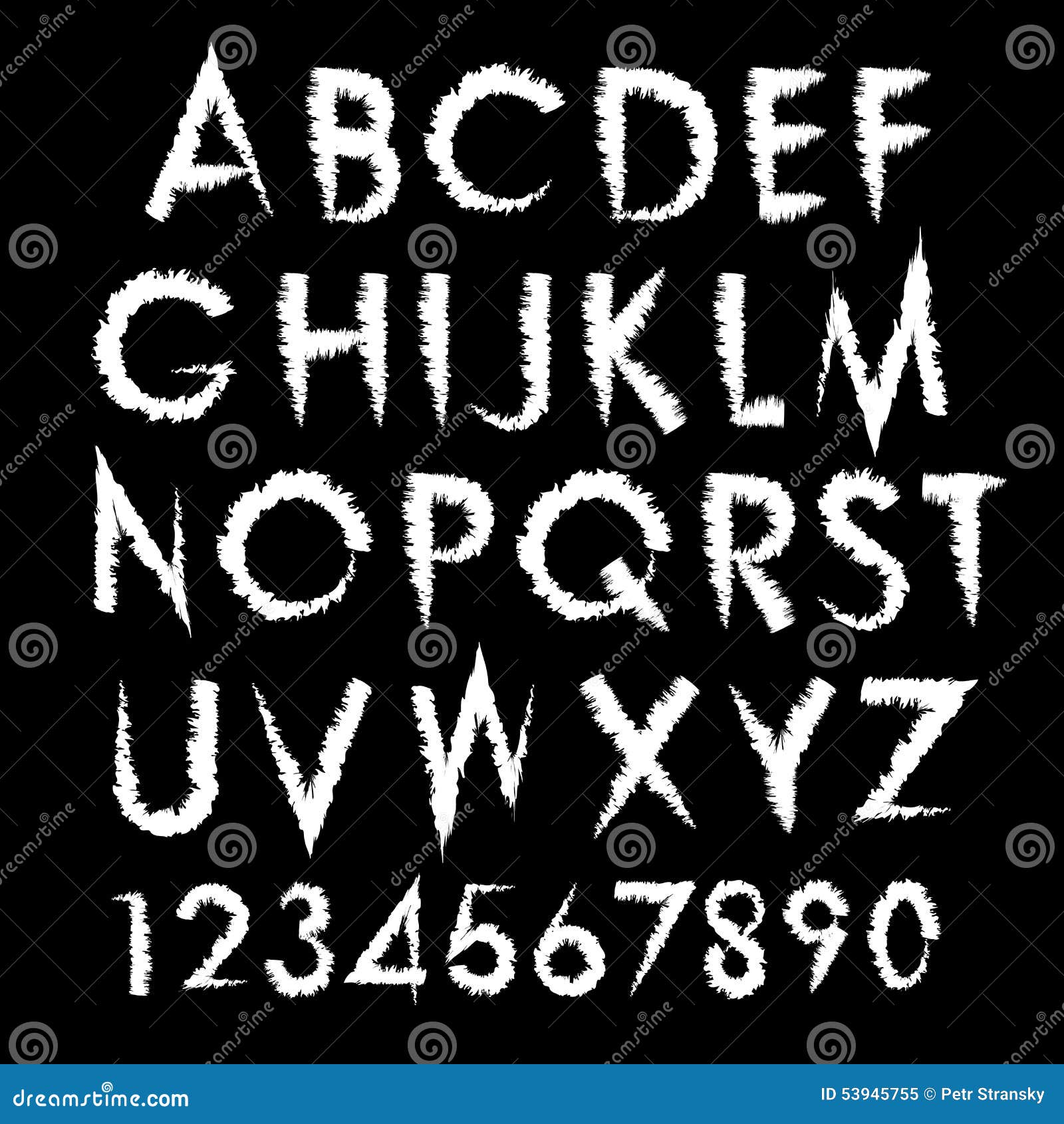 Horror Alphabet Font. Brush Stroke Letters And Numbers. Vector ...