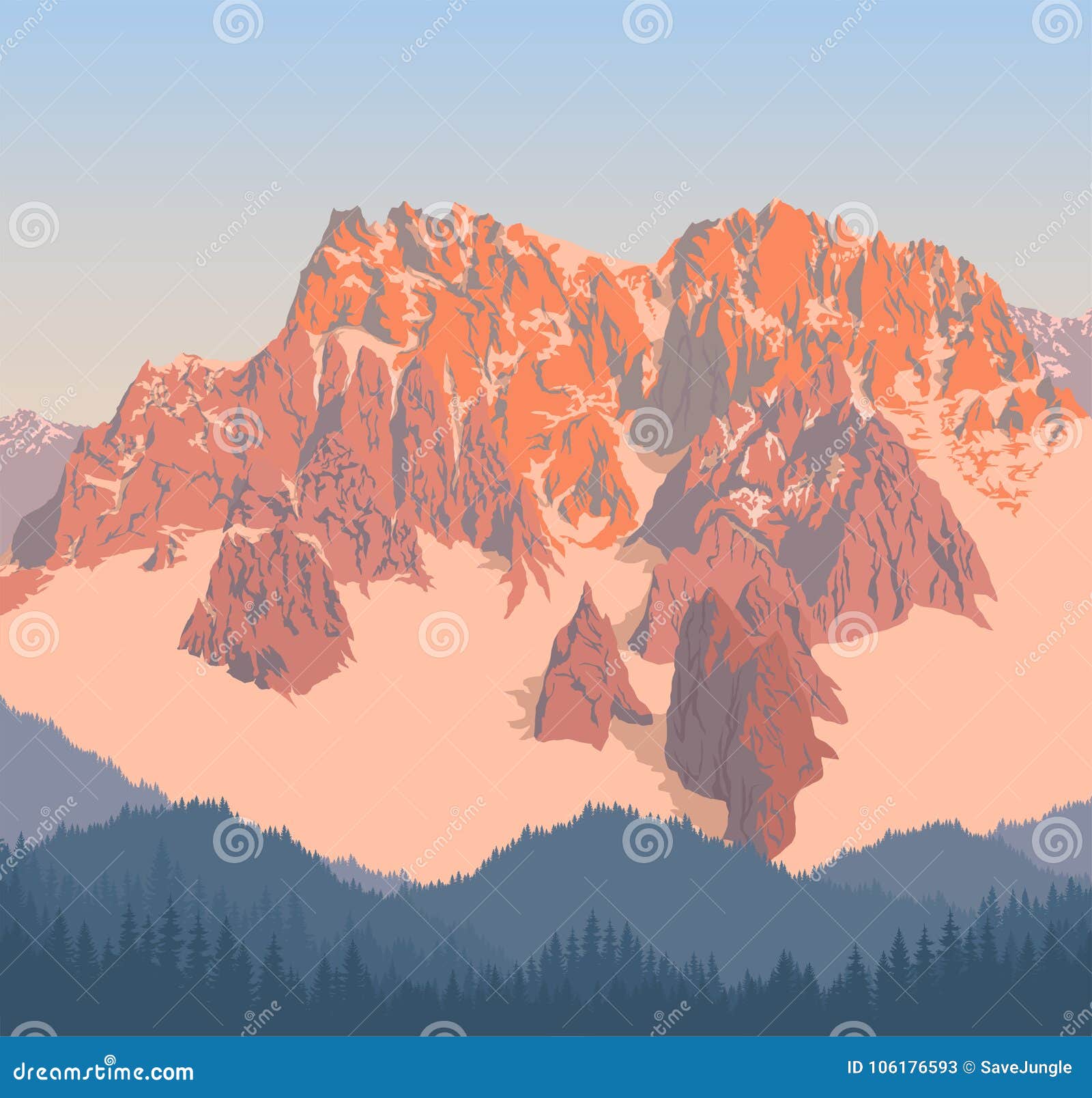 Vector Alps Mountains Background with Blue Forest Stock Vector ...