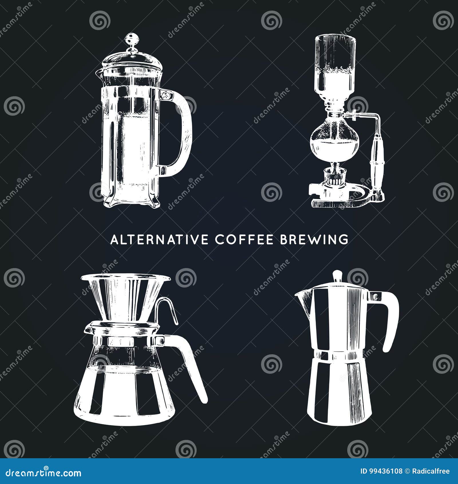 Vector Alternative Coffee Brewing Illustrations Set. Hand Sketched ...