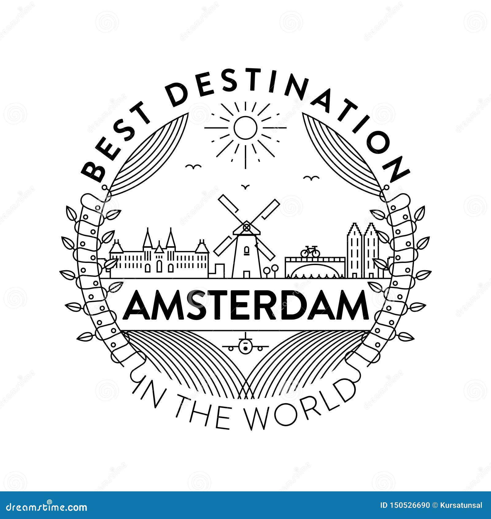 Vector Amsterdam City Badge, Linear Style Stock Illustration ...