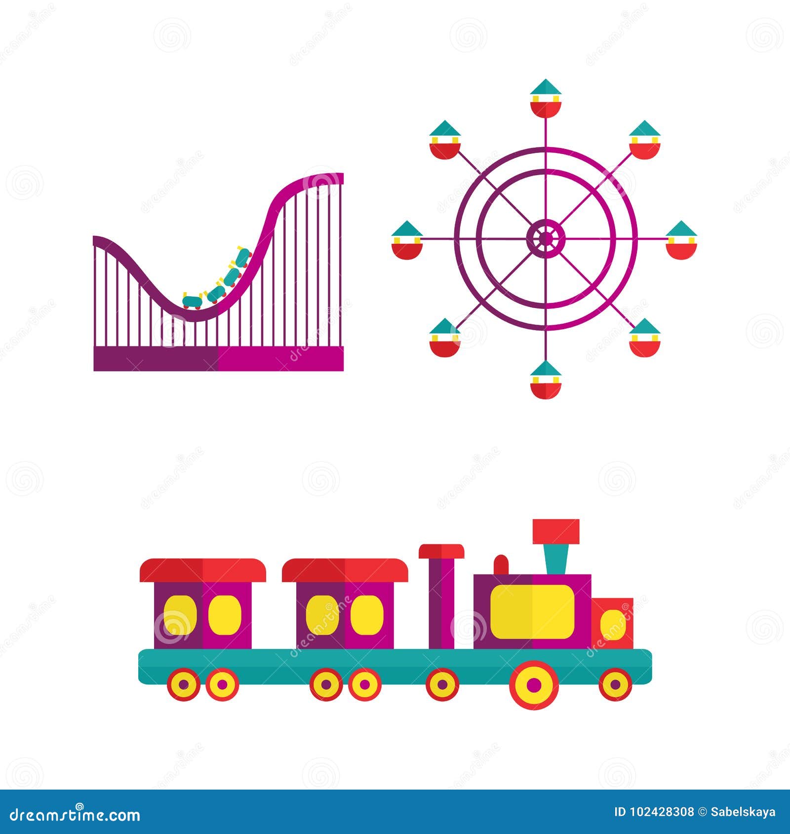 Vector Amusement Park Objects Icon Set Stock Vector - Illustration of ...