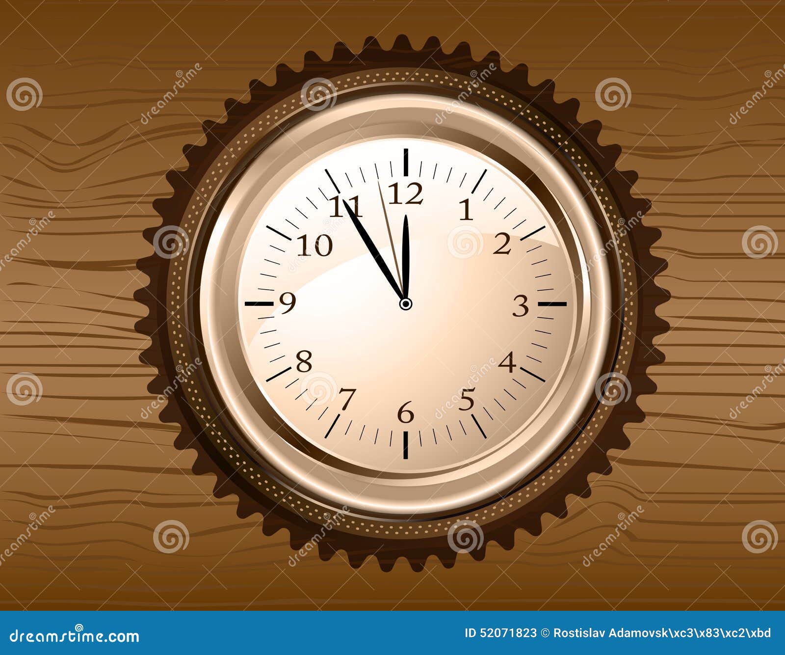 Vector Analog Clock on Wooden Background Stock Illustration ...