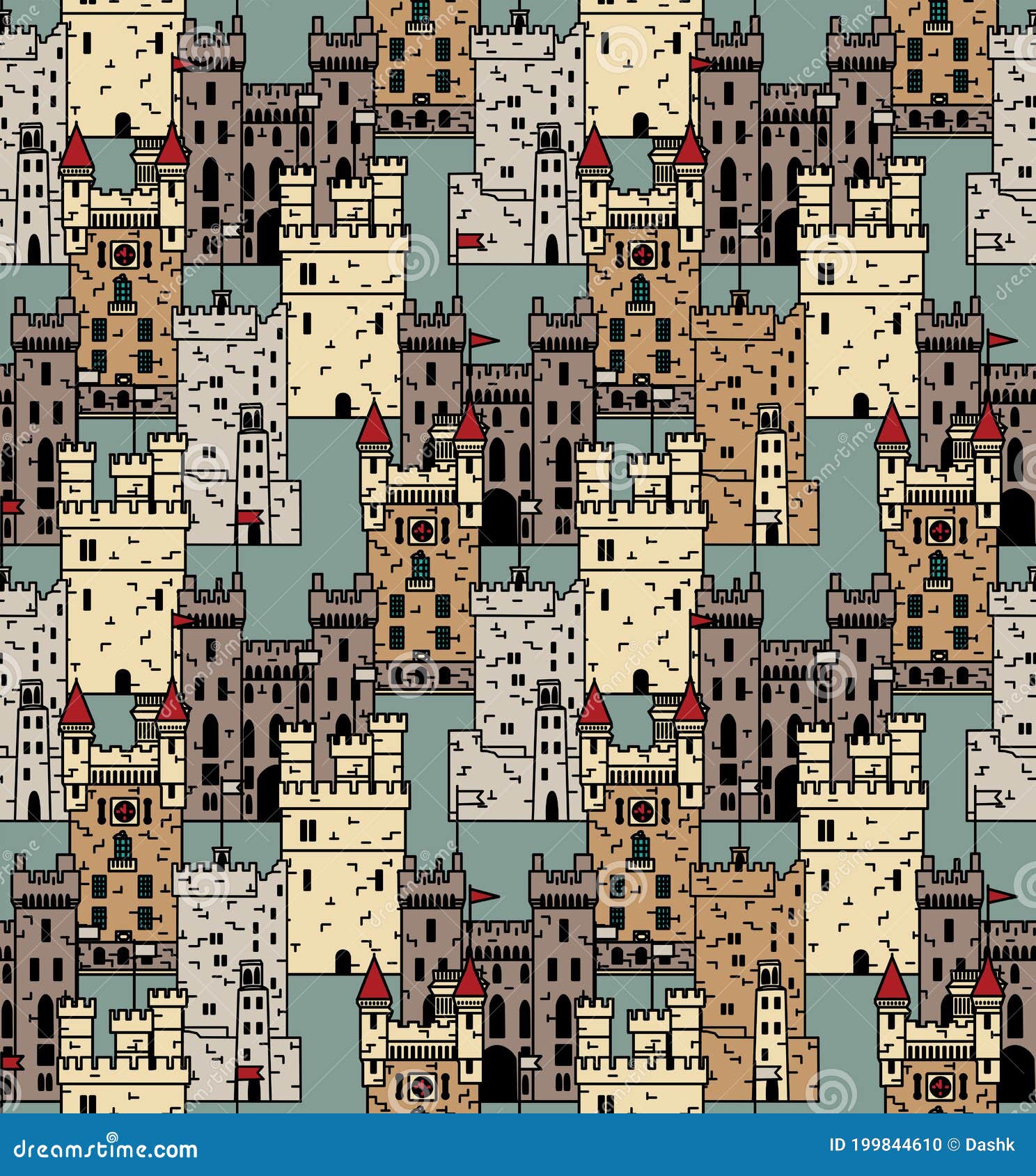 Vector Ancient Castles Seamless Pattern Abstract Landscape Stock Vector - Illustration of ...