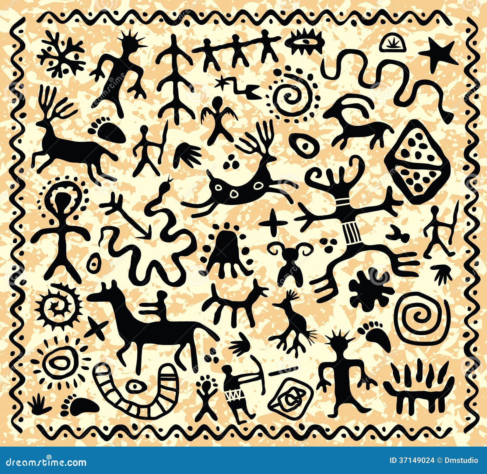 Vector Ancient Petroglyphs Pattern Stock Vector - Image: 37149024