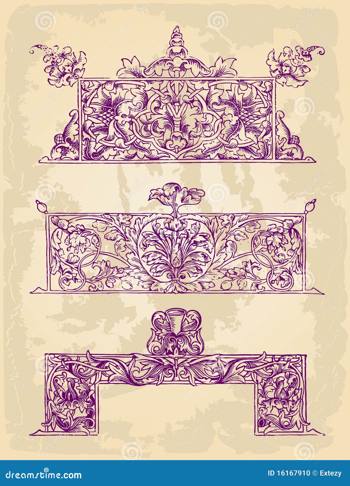 Vector Ancient Set. Gold Ornaments Frames Stock Vector - Illustration ...