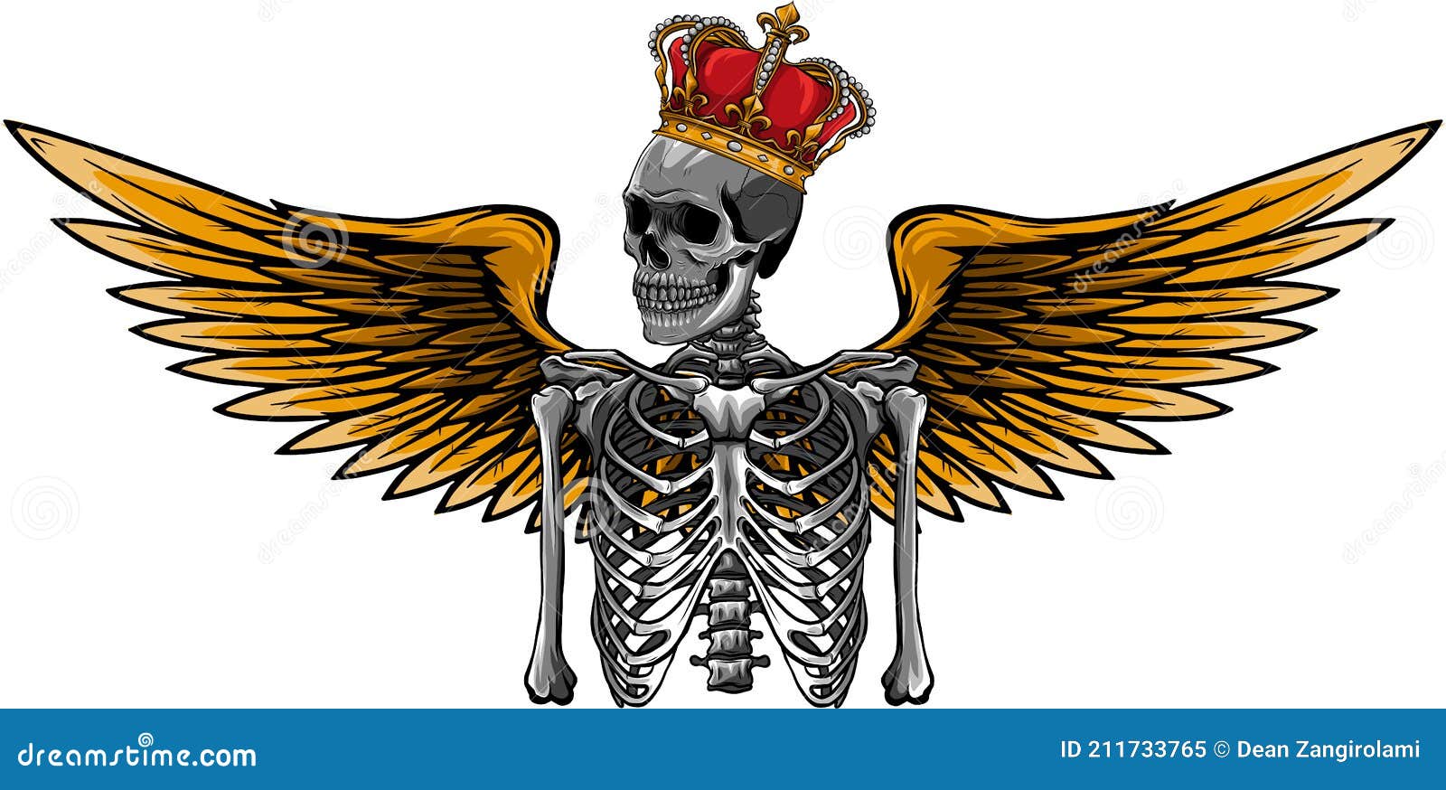 Vector Angel Skeleton with Wing and Crown Stock Vector - Illustration ...