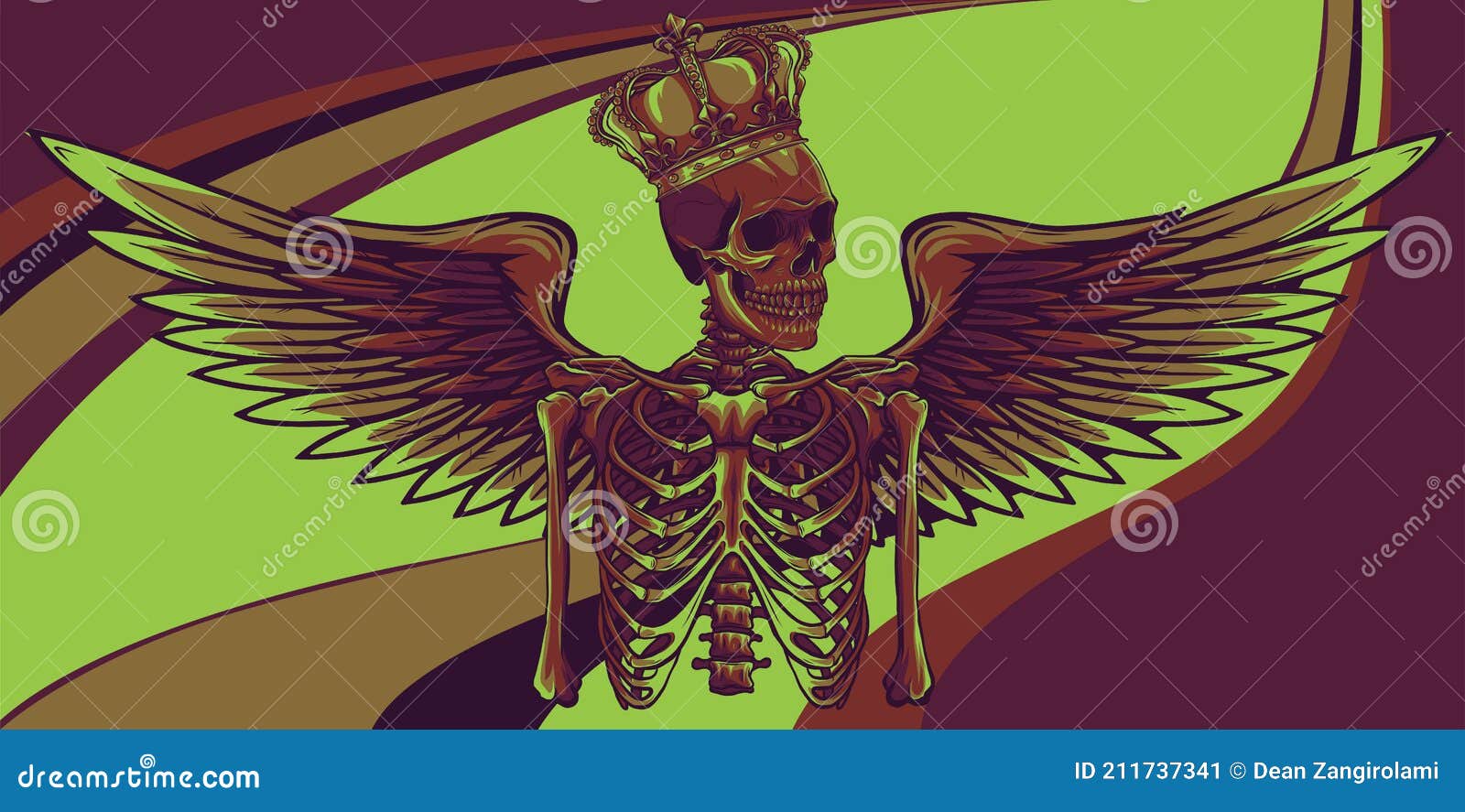 Vector Angel Skeleton with Wing and Crown Stock Vector - Illustration ...