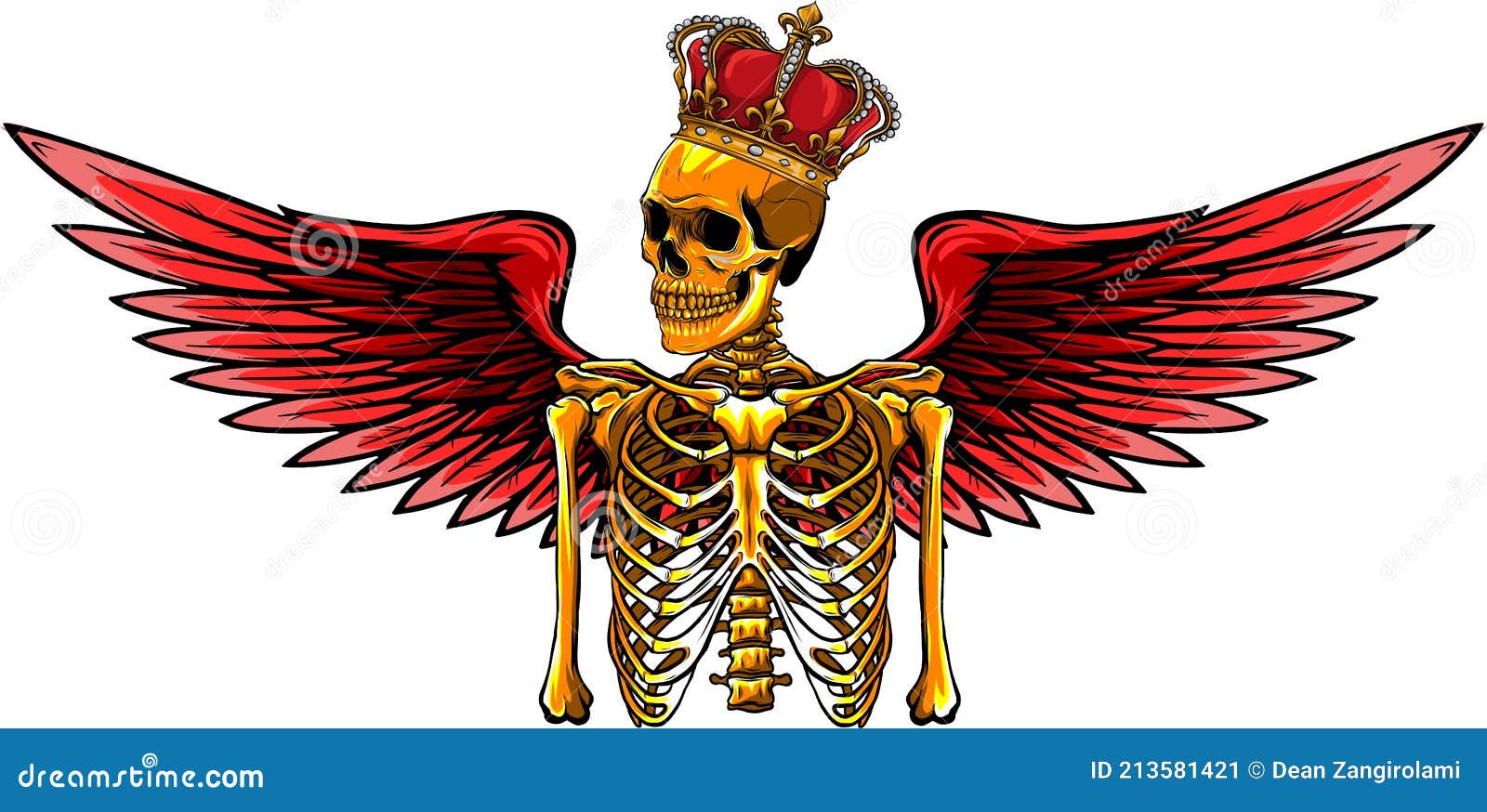 Vector Angel Skeleton with Wing and Crown Stock Vector - Illustration ...