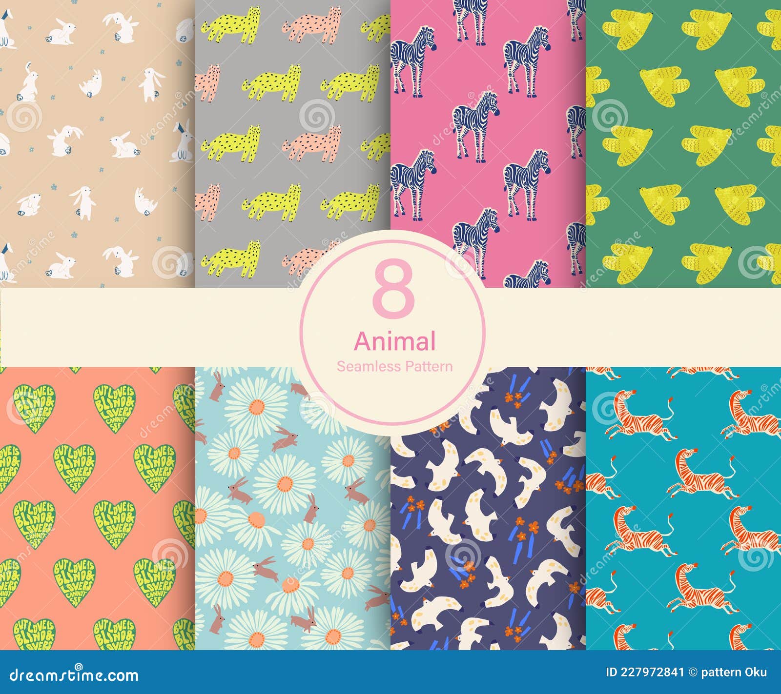 Vector Animal Theme Illustration 8 Kinds Repeat Pattern Collection Set ...