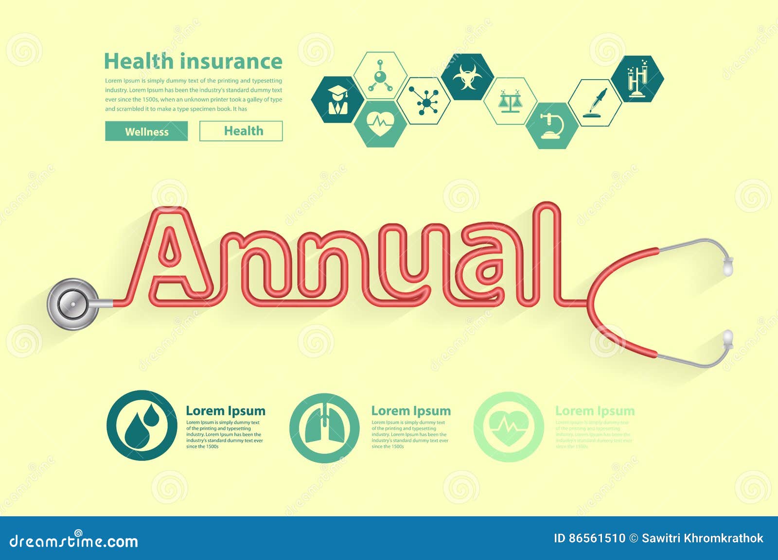 Vector Annual Checkup Ideas Concept with Stethoscope Design Stock ...