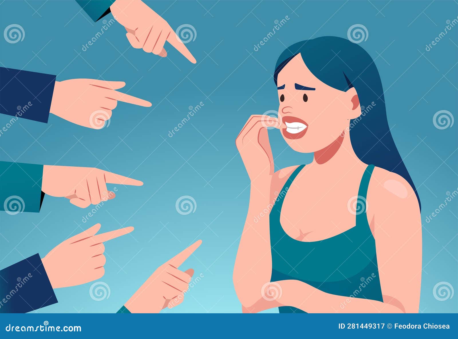 Sad Insecure Woman Looking Into The Mirror Vector Cartoon ...