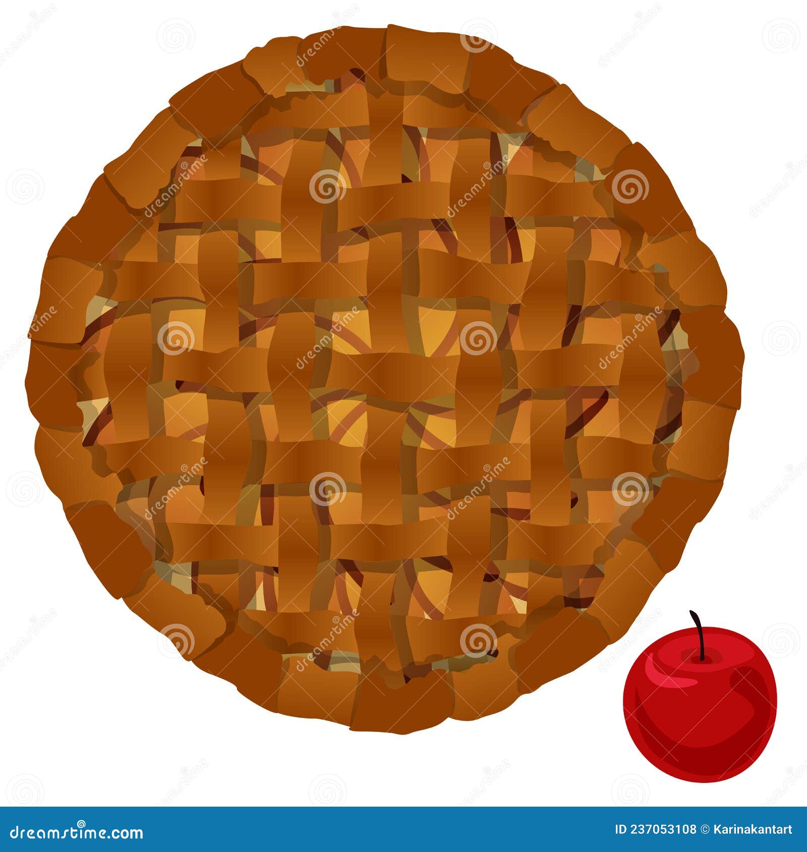 Vector Apple Pie Top View Illustration Isolated on White. Stock Vector ...