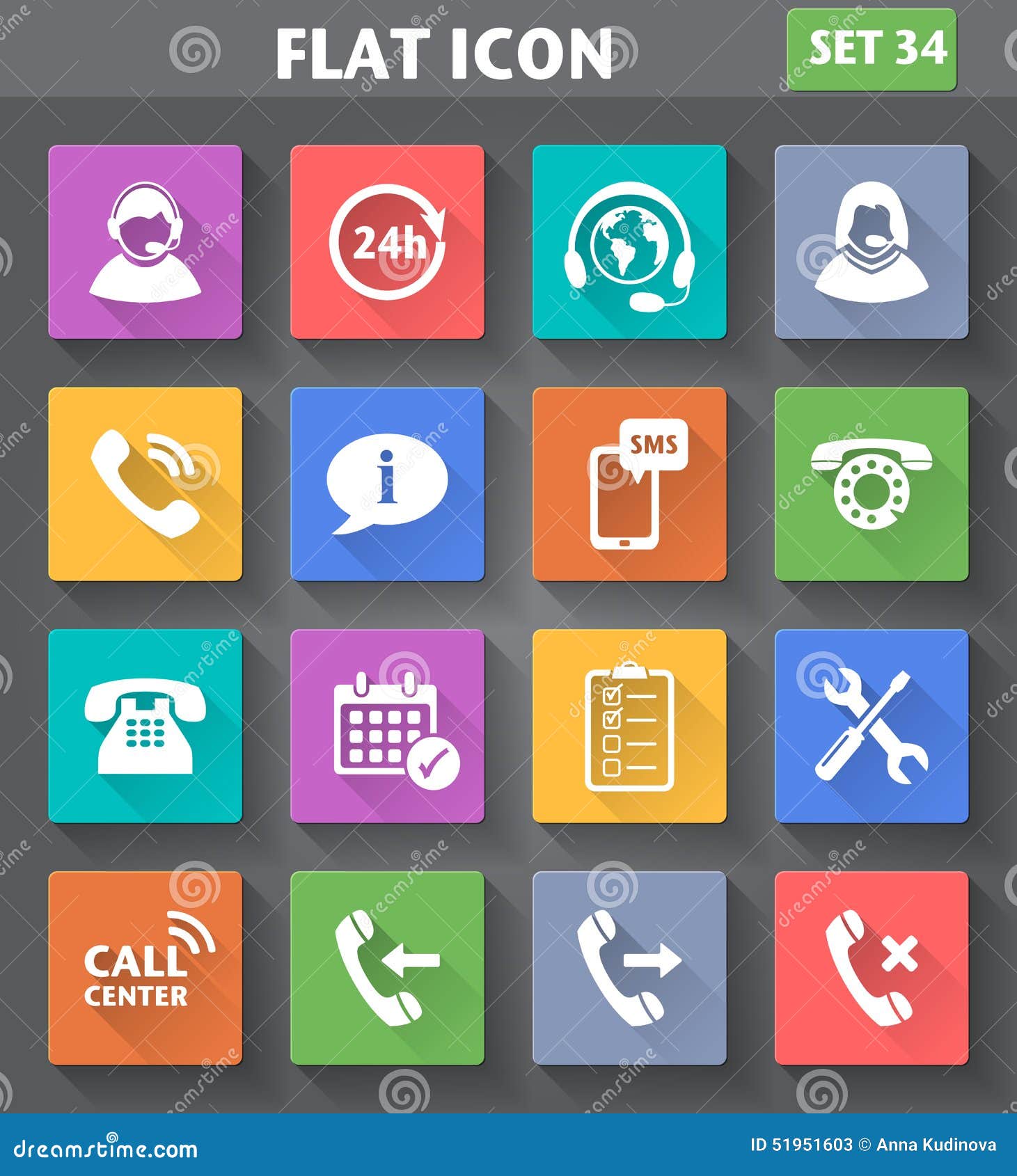 Vector Application Call Center Service Icons Set in Flat Style Stock ...