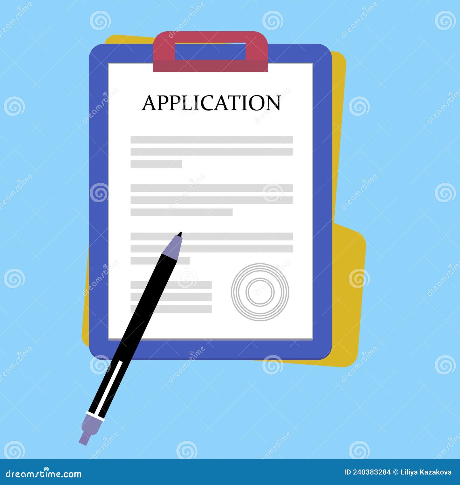 Vector Application Form. Clipboard with Document. Documents with Stamp ...