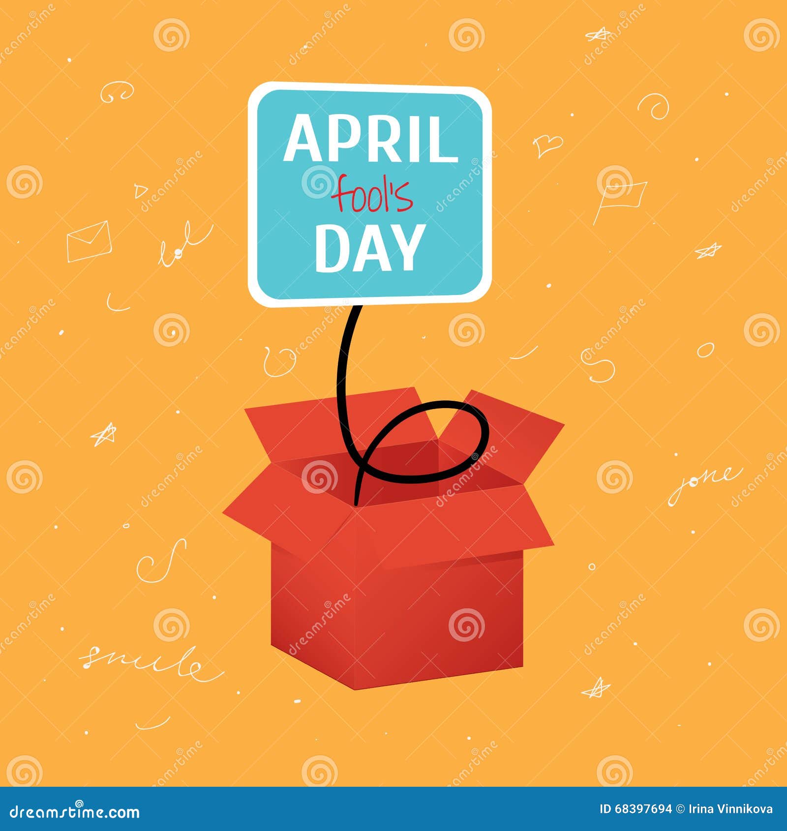 Vector April Fool S Day Funny Box with Label on Bright Orange ...