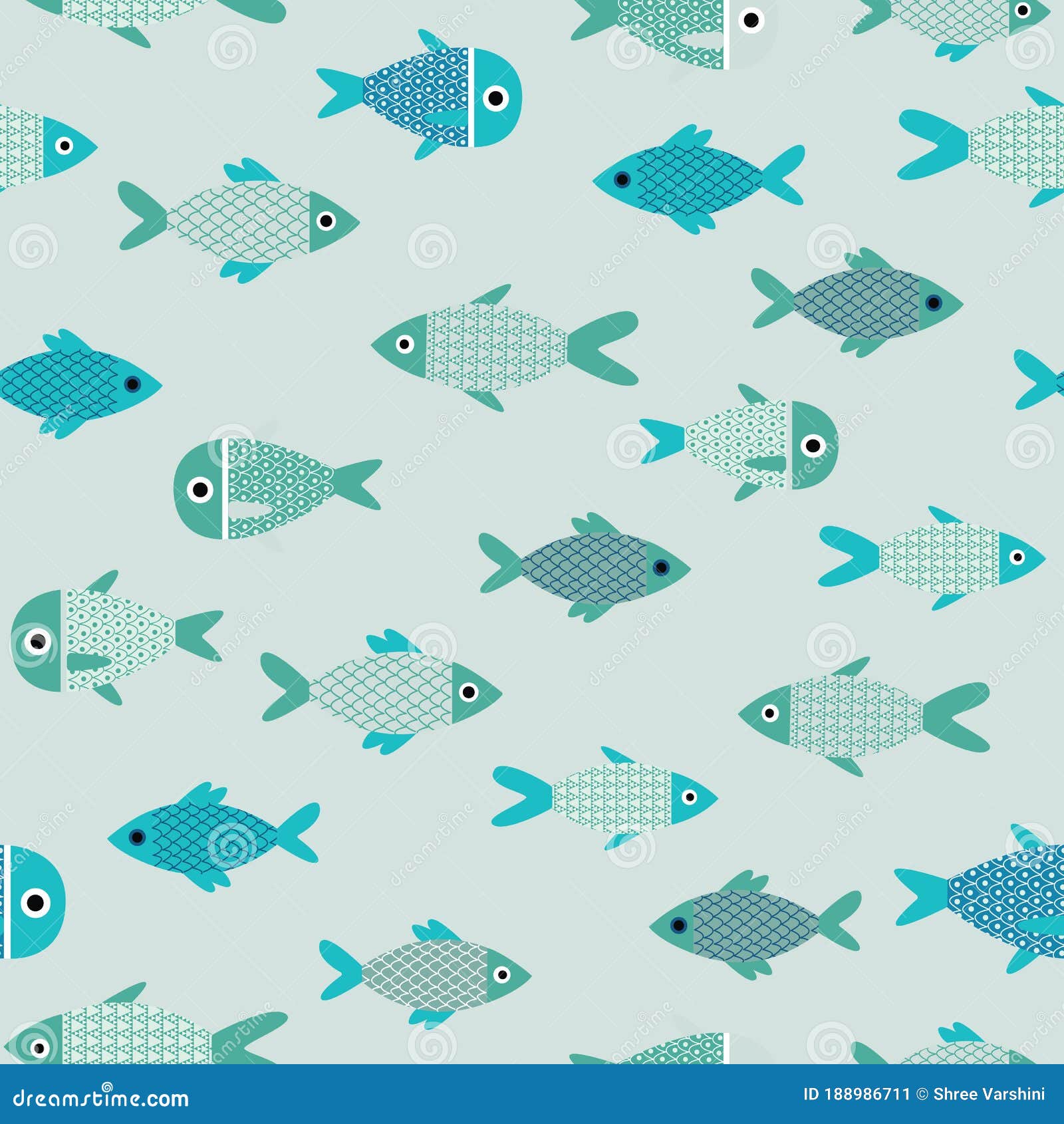 Vector Aqua Abstract Fish Seamless Pattern Background. Stock Vector ...