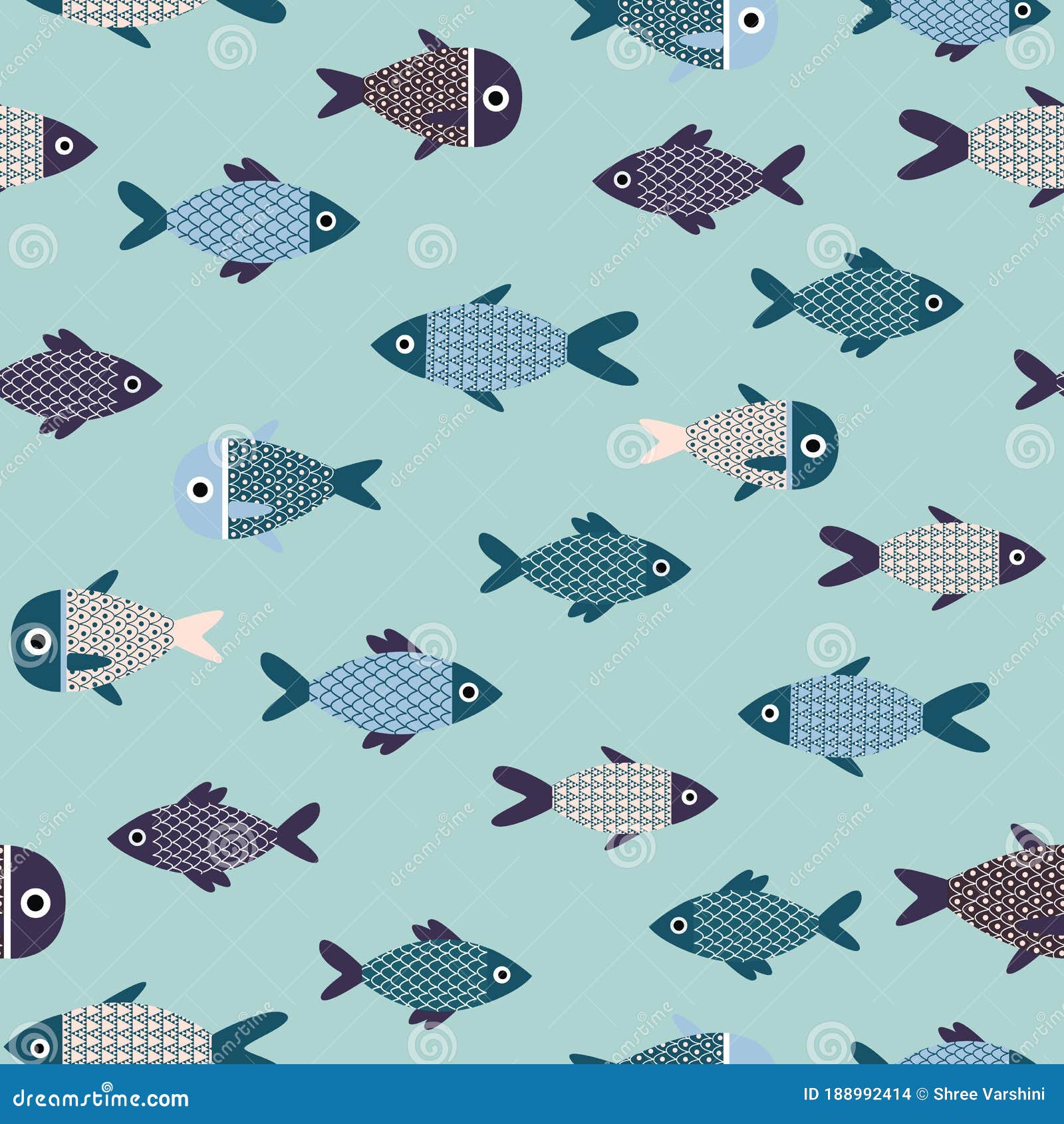 Vector Aqua Abstract Fish Seamless Pattern Background Stock Vector ...