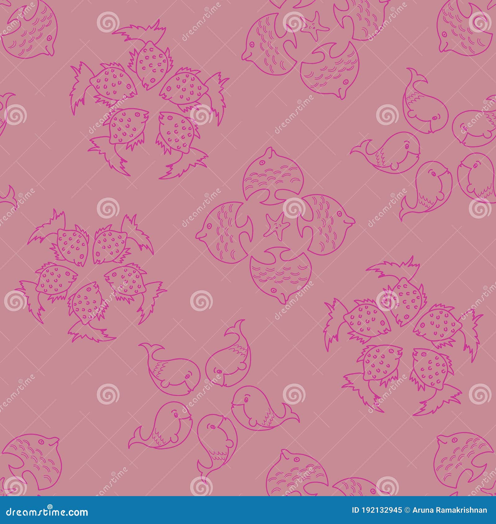 Vector Aquatic Fish in Floral Seamless Pattern Background Stock Vector ...