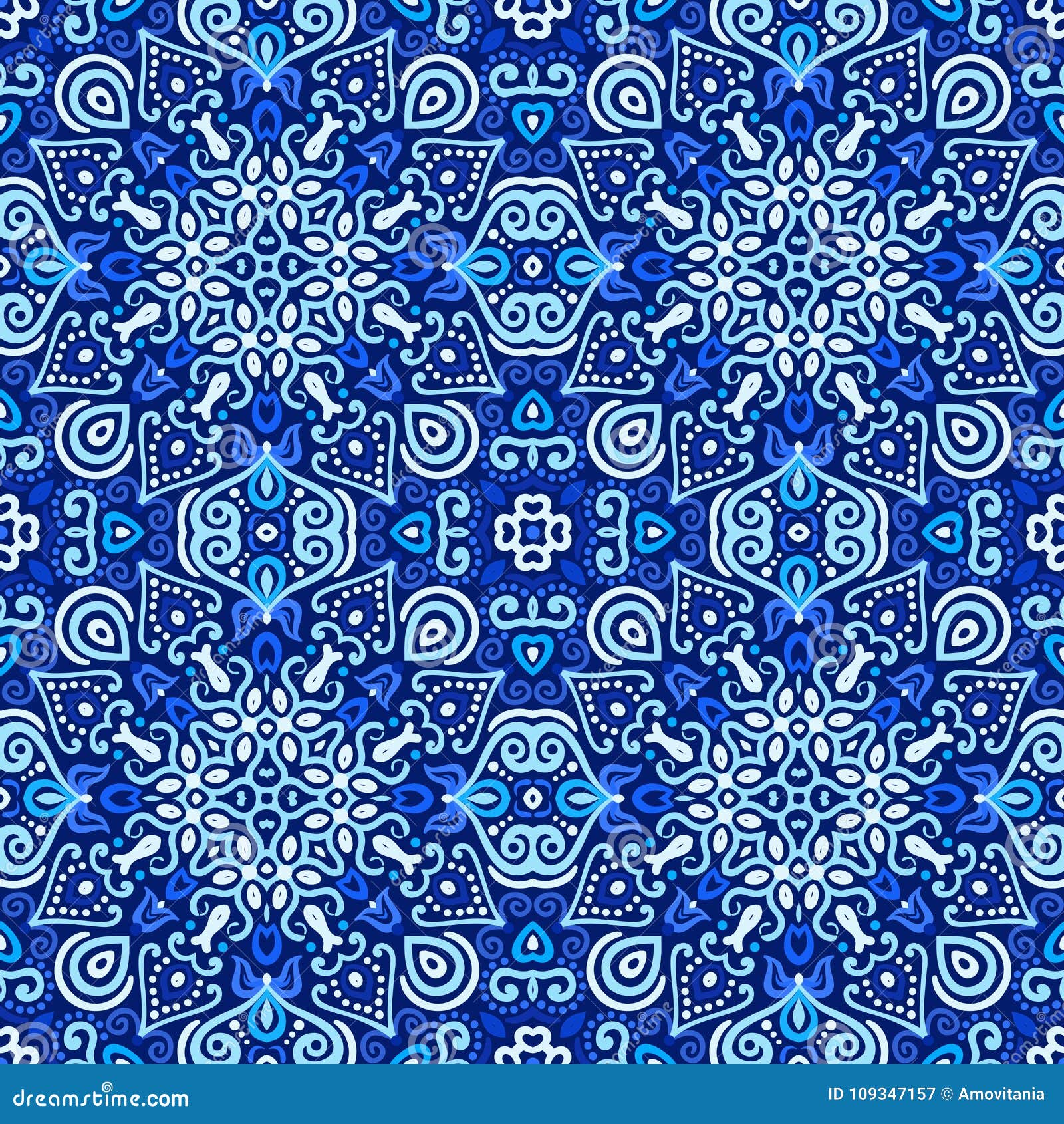 Blue Arabesque Pattern stock vector. Illustration of elaborate - 109347157