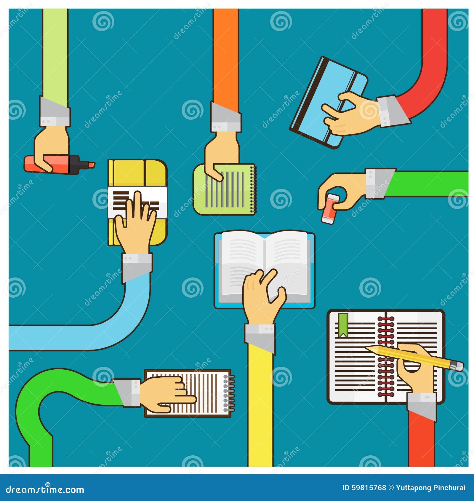 Vector Arms and Hands Book and Knowledge on Blue Background Stock ...