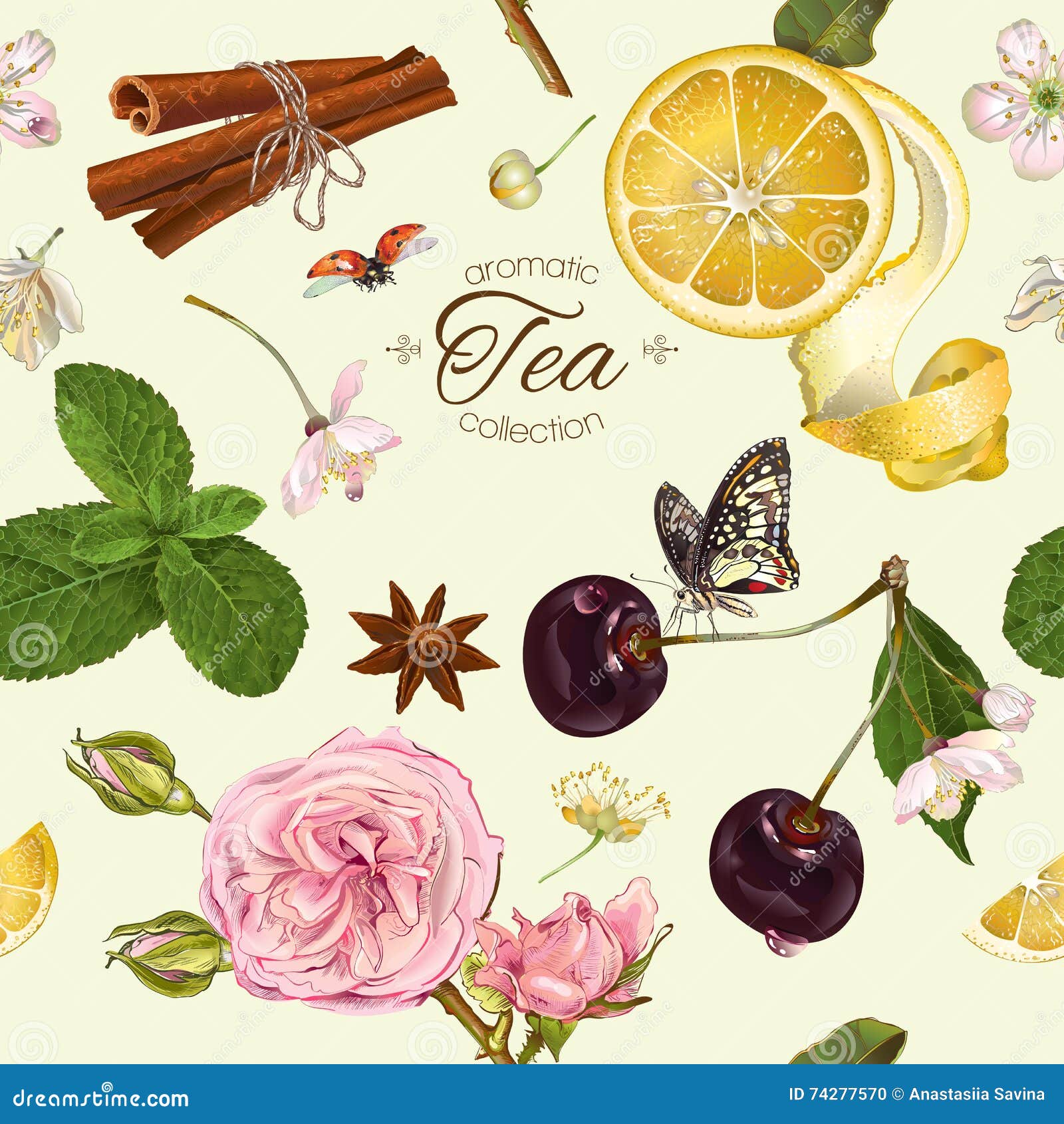 Vector Aromatic Tea Pattern Stock Vector - Illustration of aroma, fruit ...