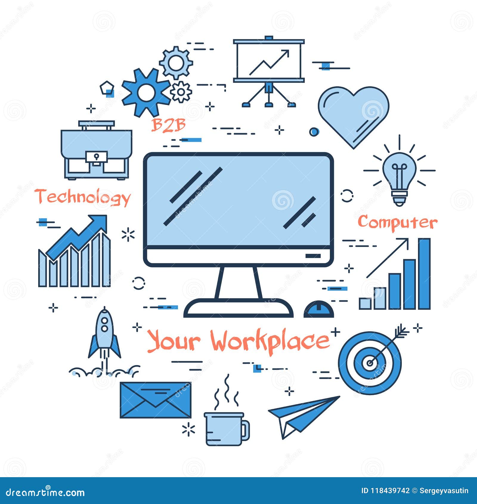 Composed Icons Showing Working Space and Time Stock Vector ...