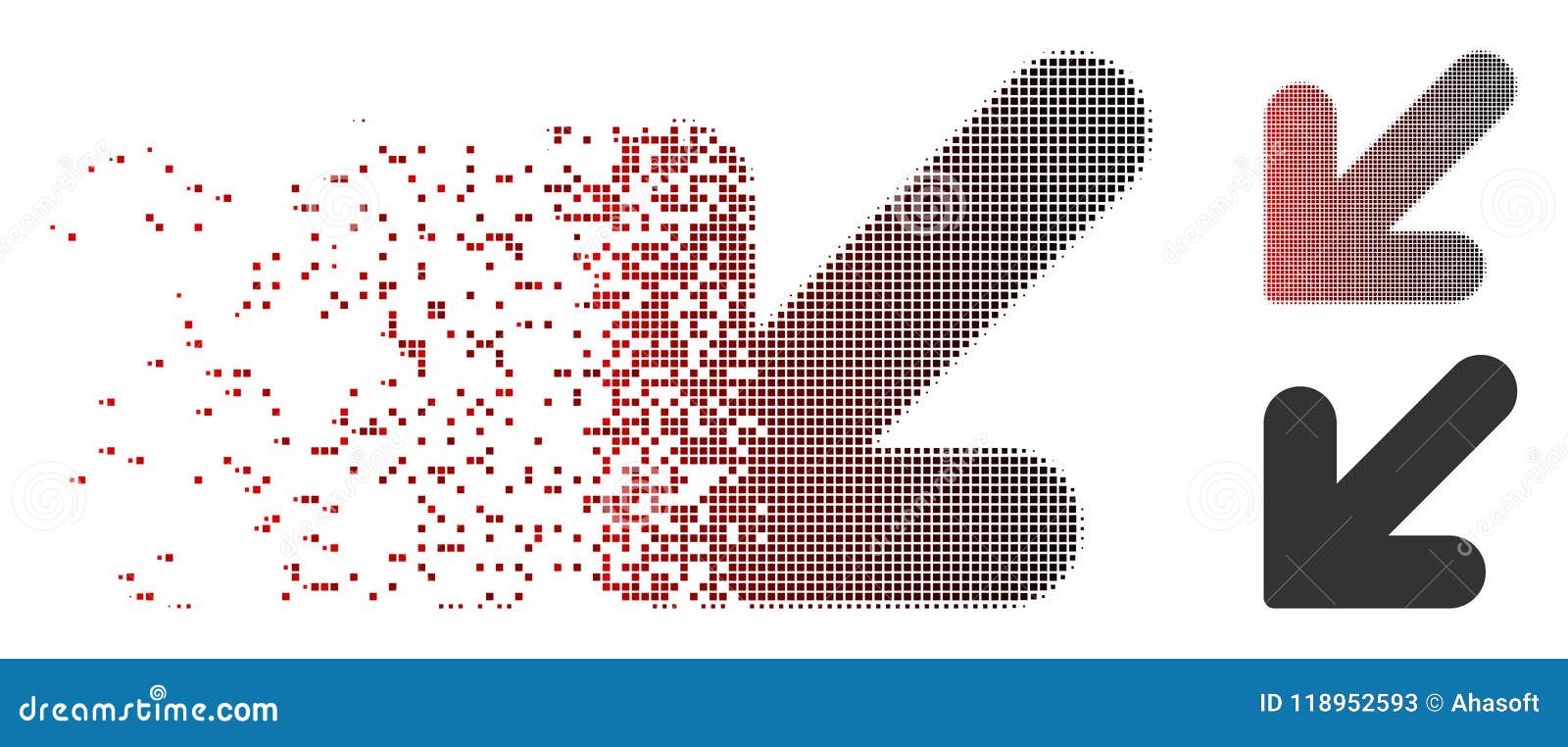 Moving Pixel Halftone Arrow Down Left Icon Stock Vector - Illustration ...