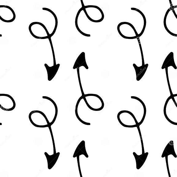 A Pattern of a Curved Arrow. Seamless Pattern, Hand-drawn in Doodle ...